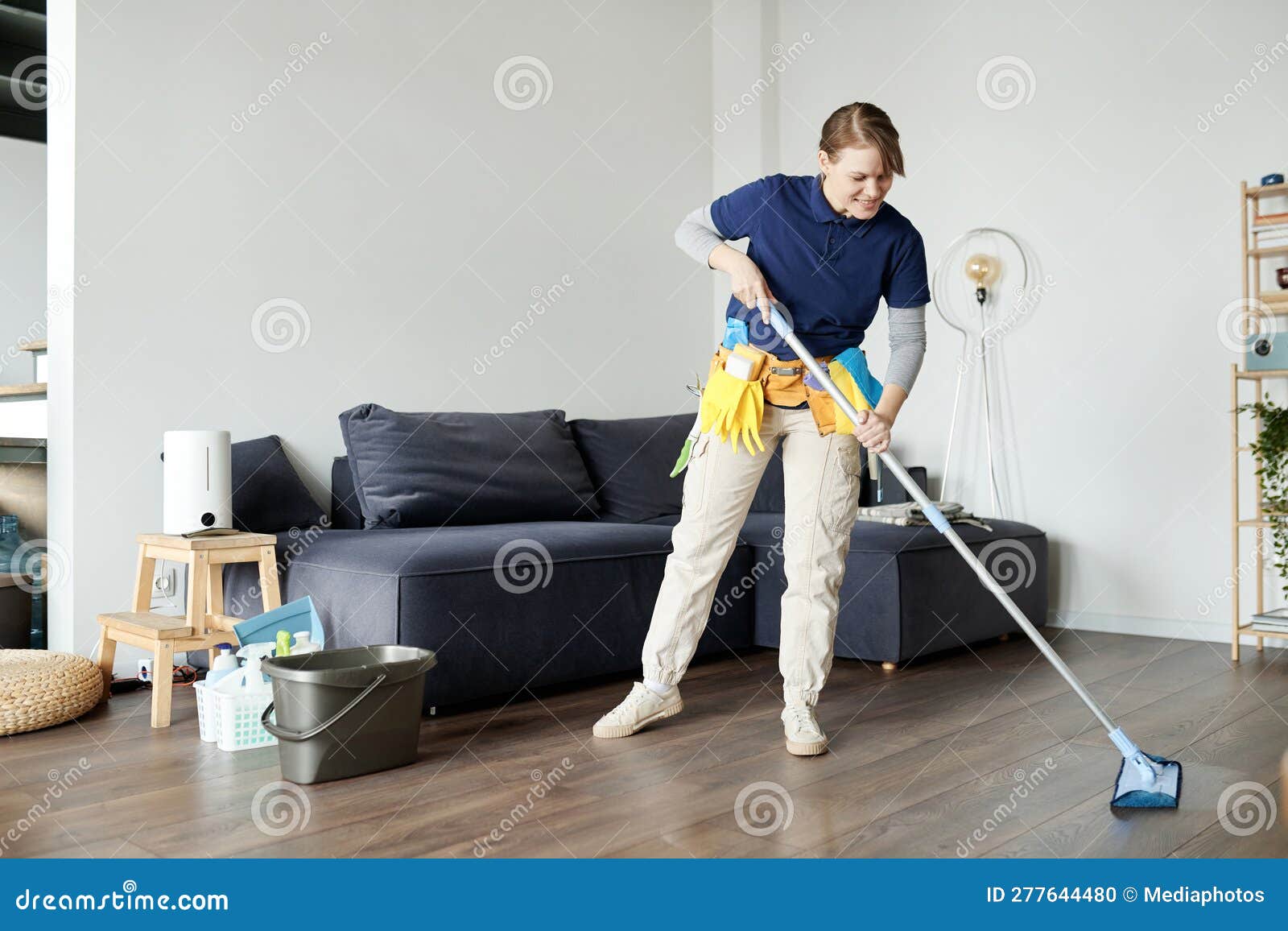 Cleaning Service Worker Wiping Floor with Mop Stock Photo - Image of ...