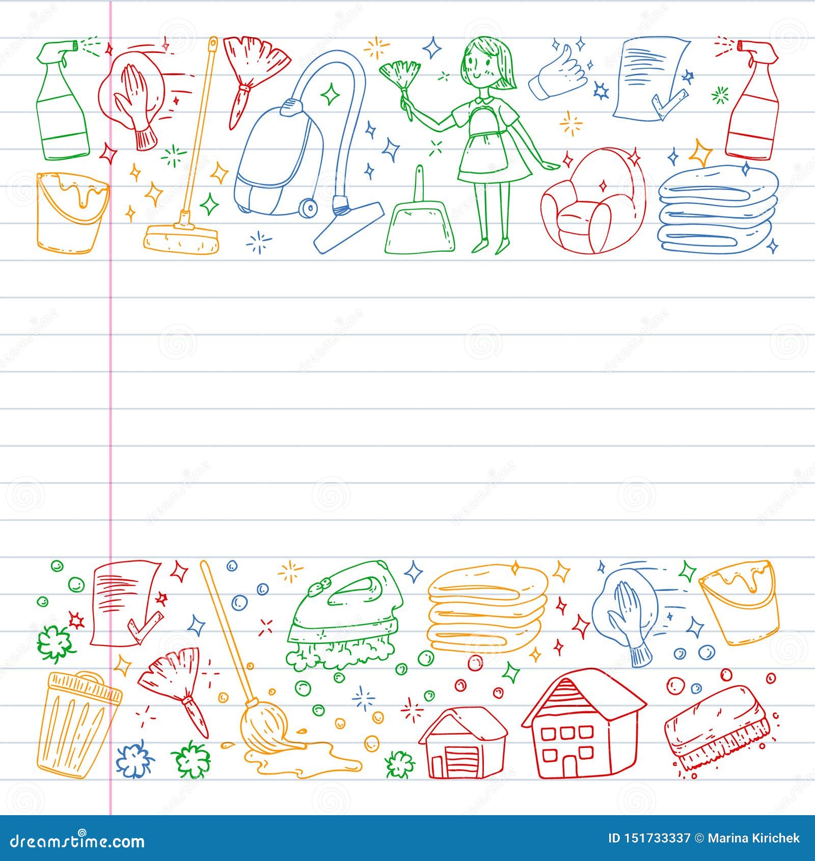 Cleaning Services Company Vector Pattern, Drawing in Exercise Book ...