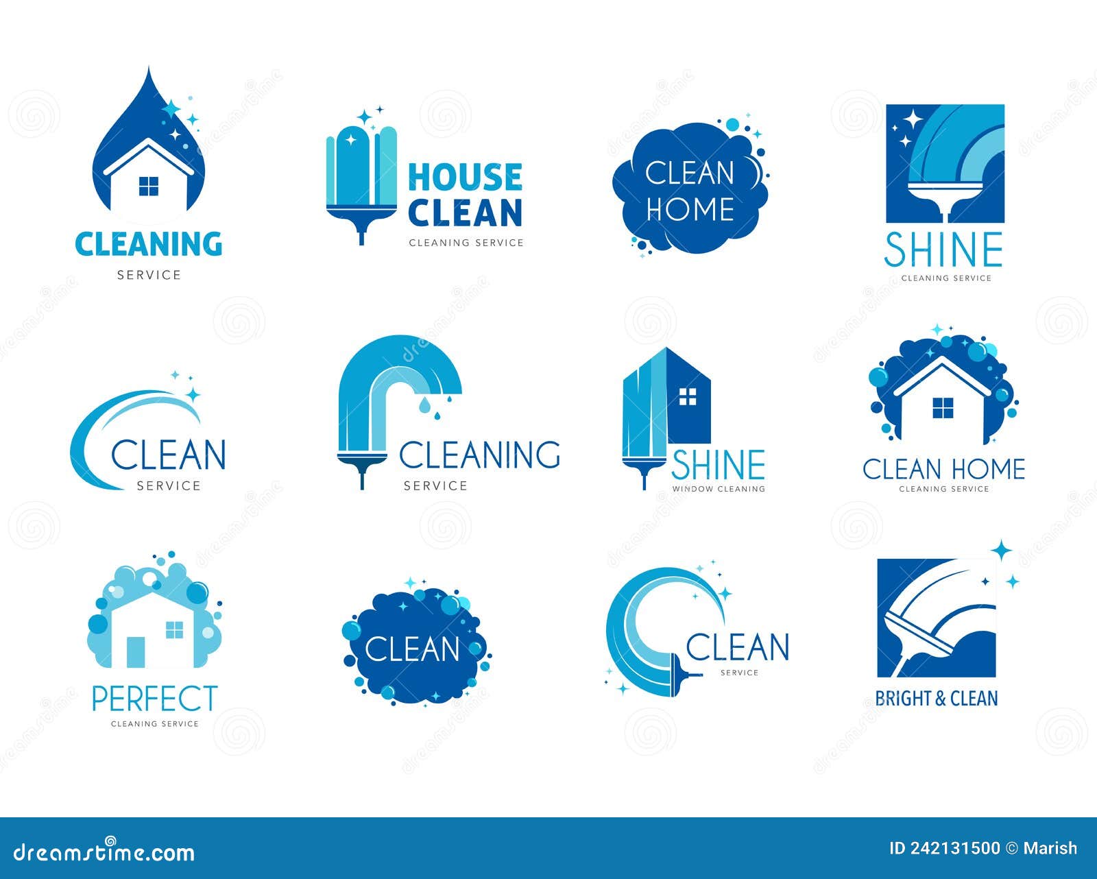 Cleaning Services Logo Collection in Blue Colors Stock Vector ...