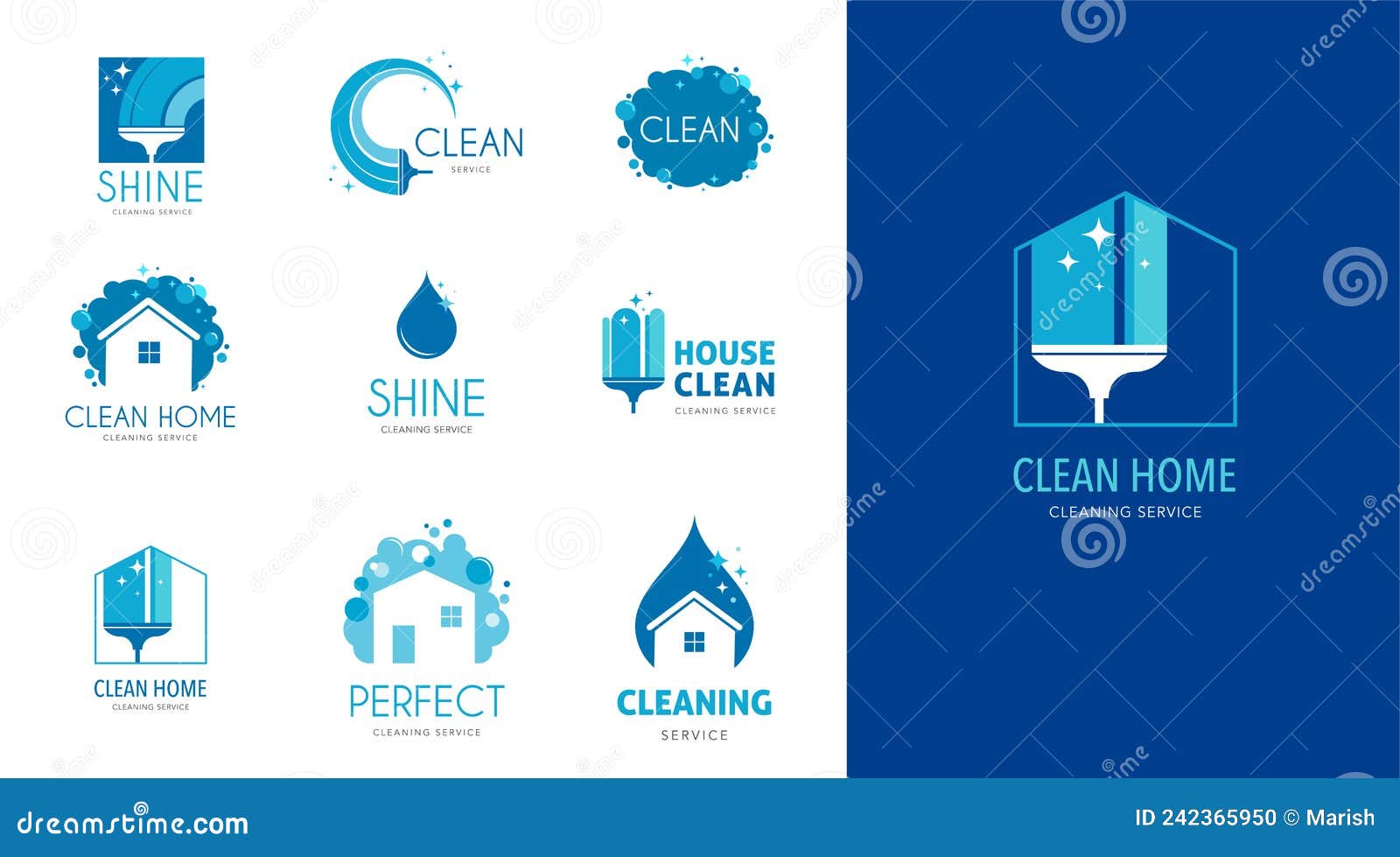 Cleaning Services Logo Collection in Blue Colors Stock Vector ...