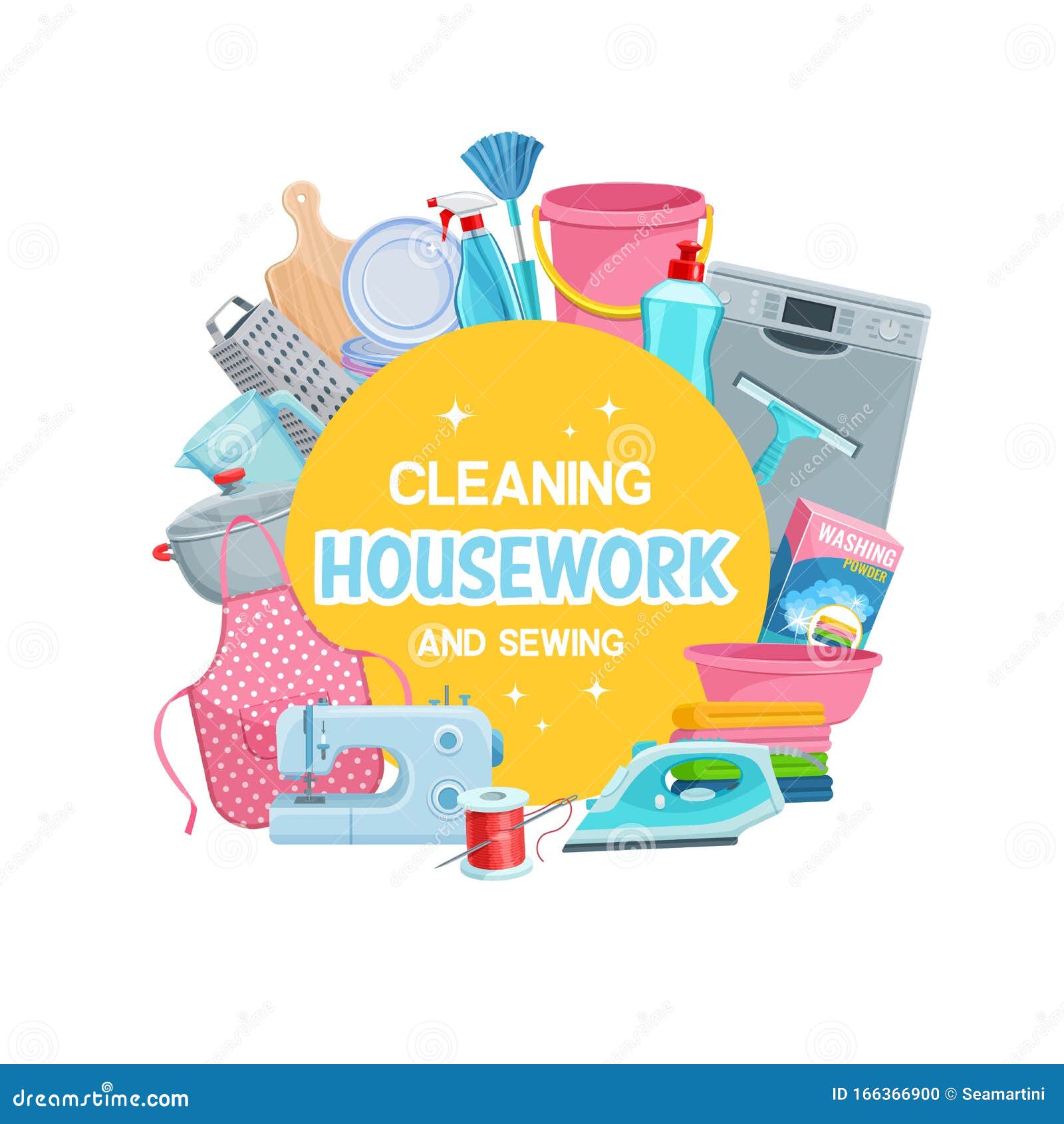 Cleaning and Sewing Tools Frame, Housework Stock Vector - Illustration ...