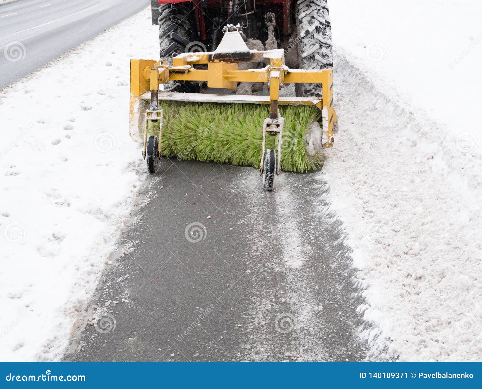 Cleaning Sidewalk Pavement with Snowplow Stock Image - Image of ...