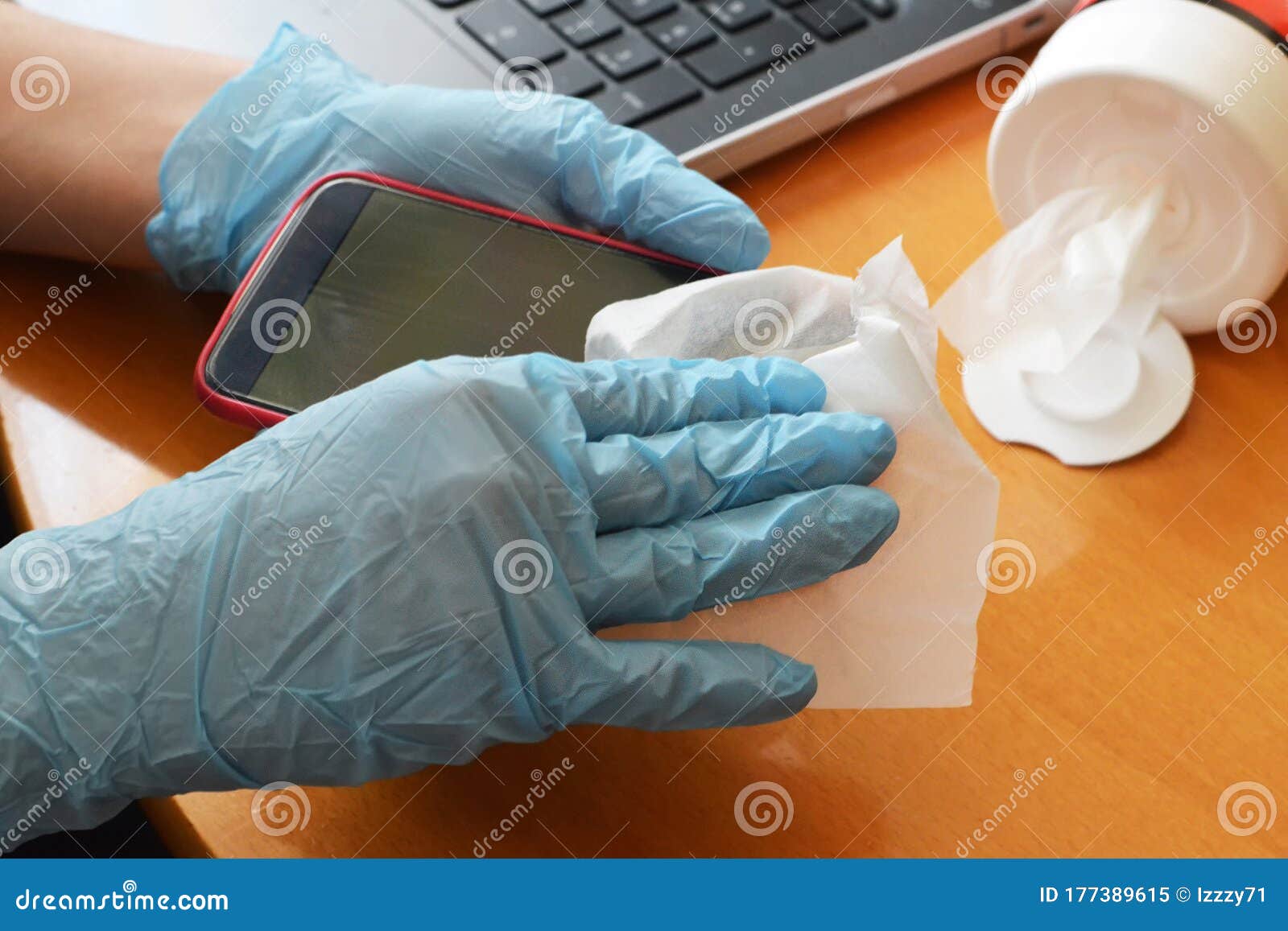 Cleaning Smartphone with Antiseptic Wipes Stock Image - Image of ...