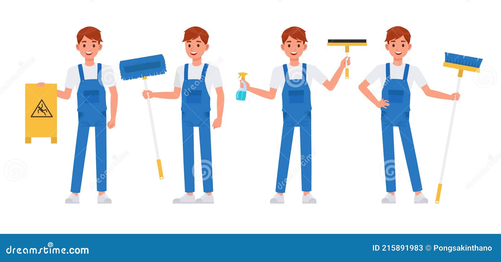 Cleaning Staff Character With Equipment. Cartoon Vector Illustration ...
