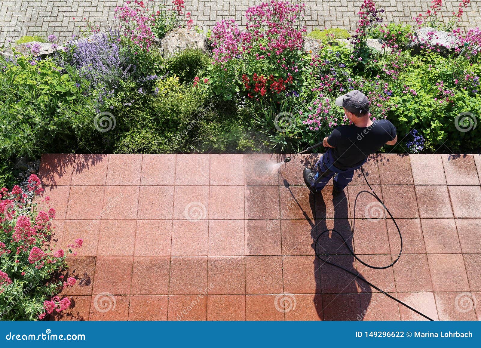 Cleaning Stone Slabs with the High-pressure Cleaner Stock Photo - Image ...