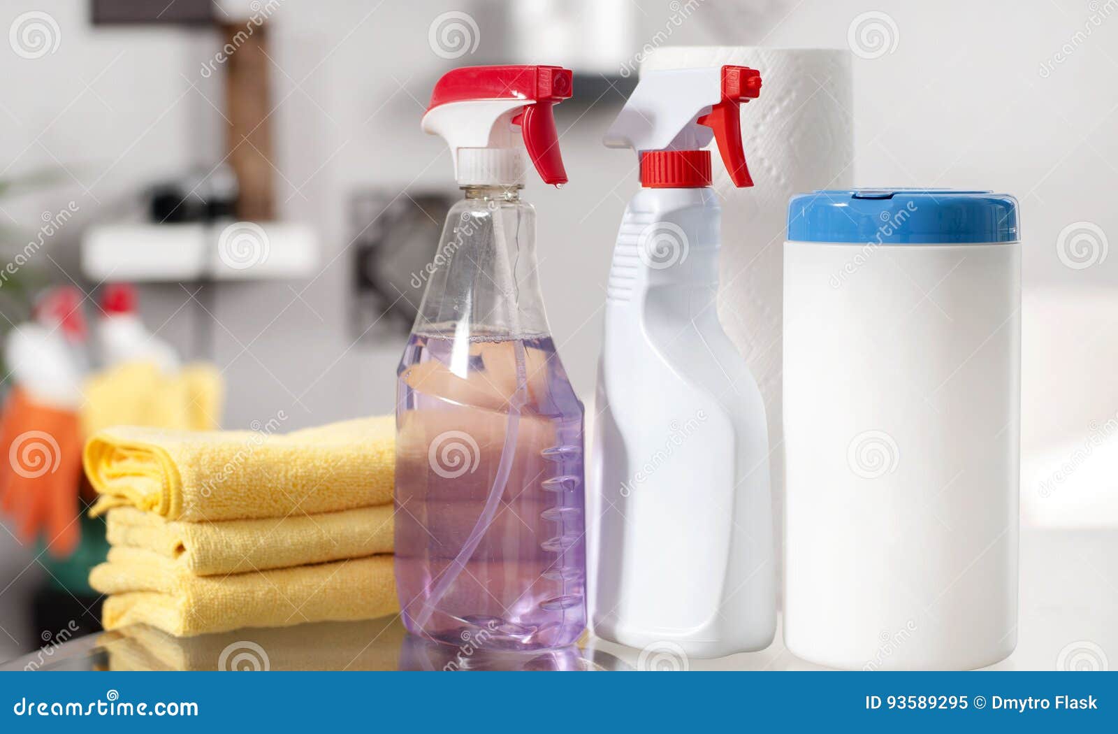 Cleaning Supplies. Plastic Detergent Bottles. Stock Image - Image of ...