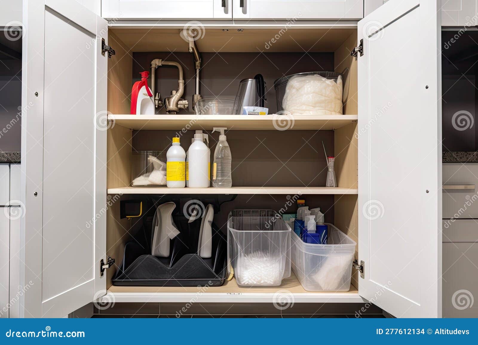 Cleaning Supplies in Sleek, Modern Storage Unit Stock Illustration ...