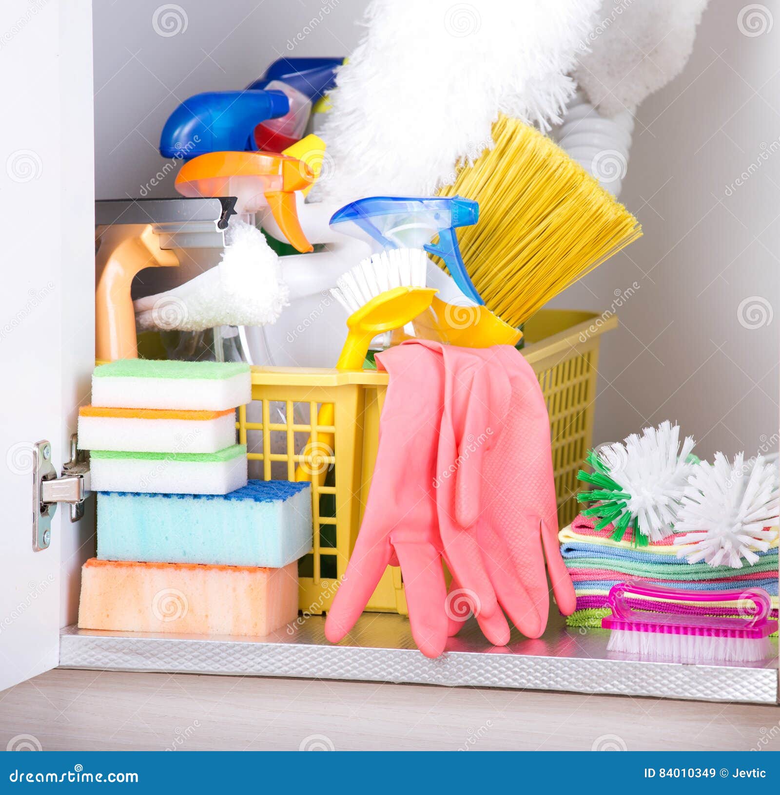 Cleaning supplies storage stock image. Image of broom - 84010349