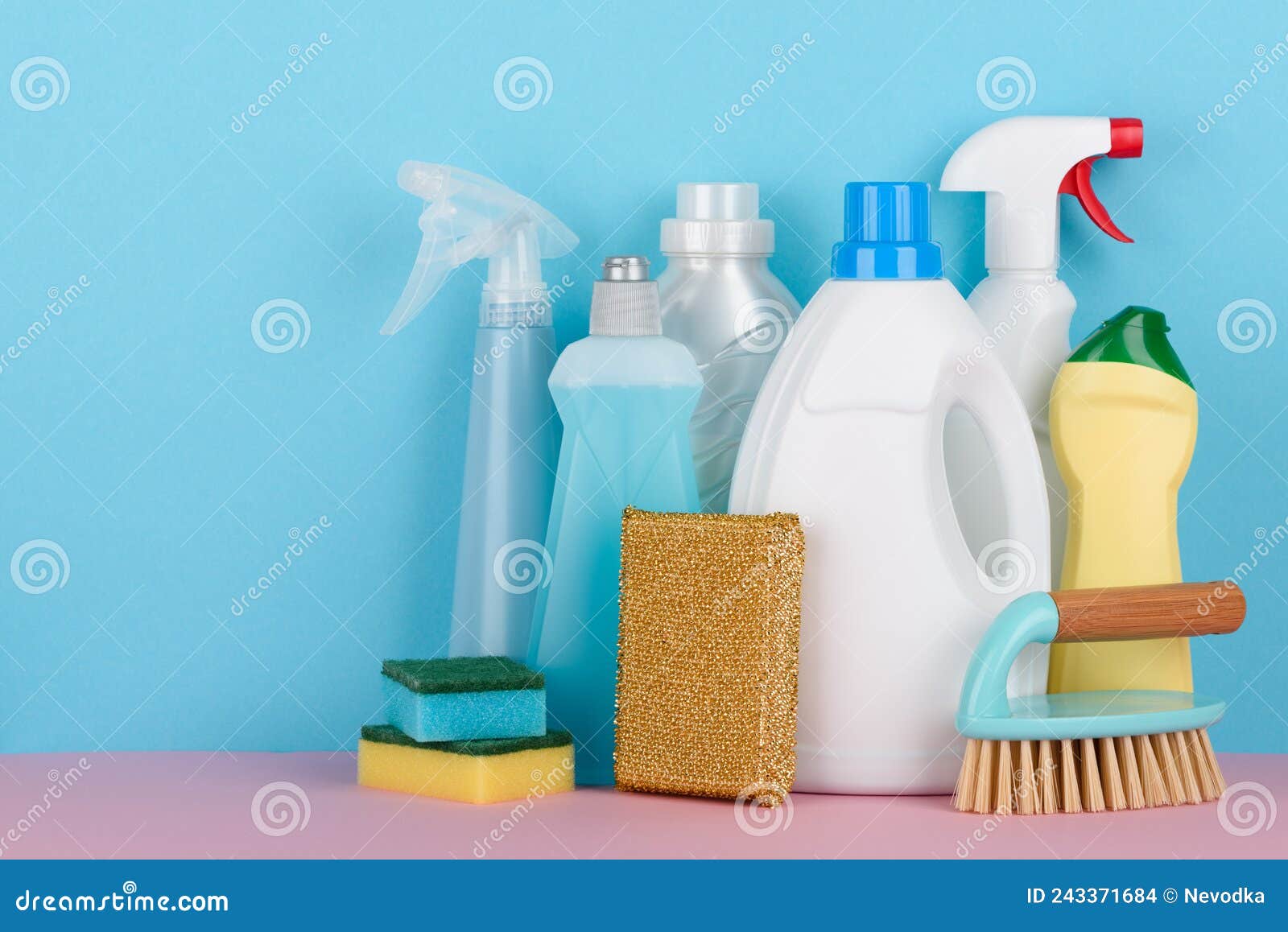 Cleaning Supplies and Tools Set for Different Housework Stock Photo ...