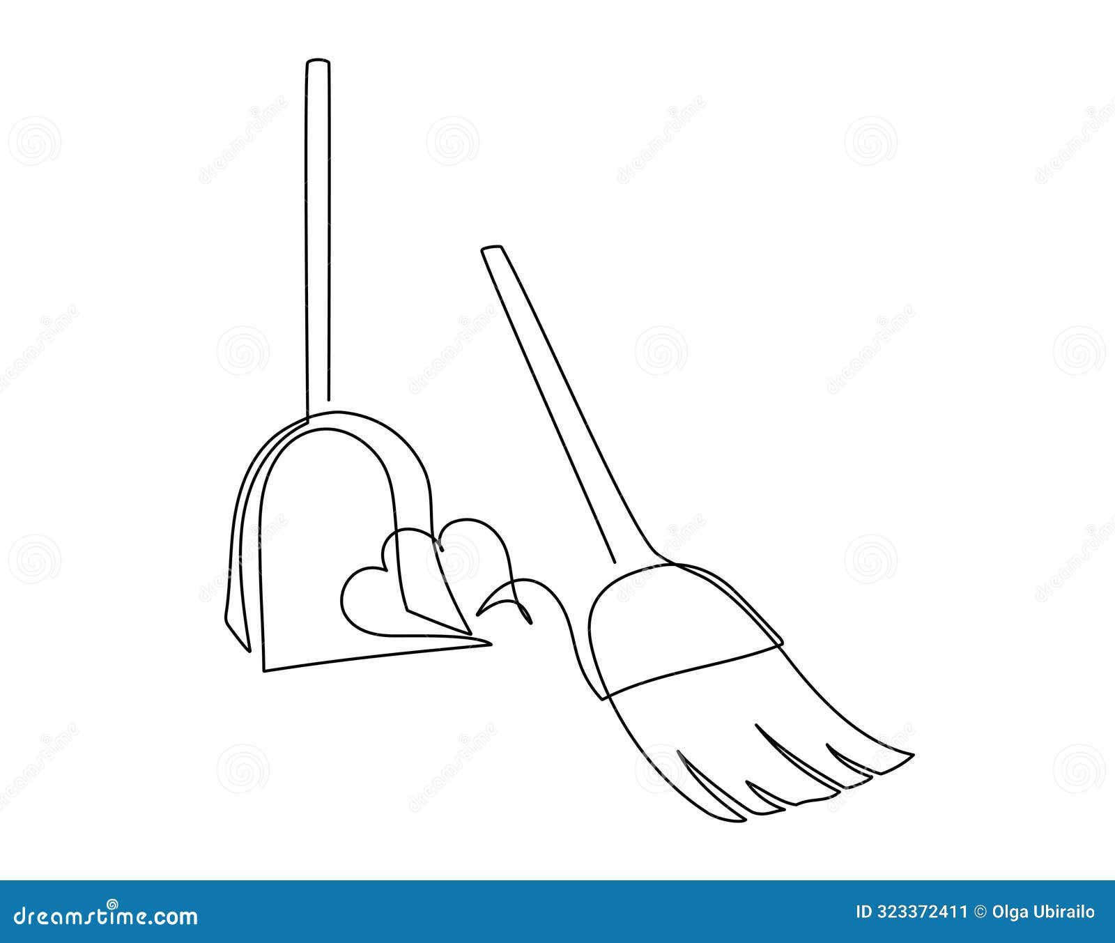 Cleaning and Sweeping Tools in One Continuous Line Drawing. Broom with ...