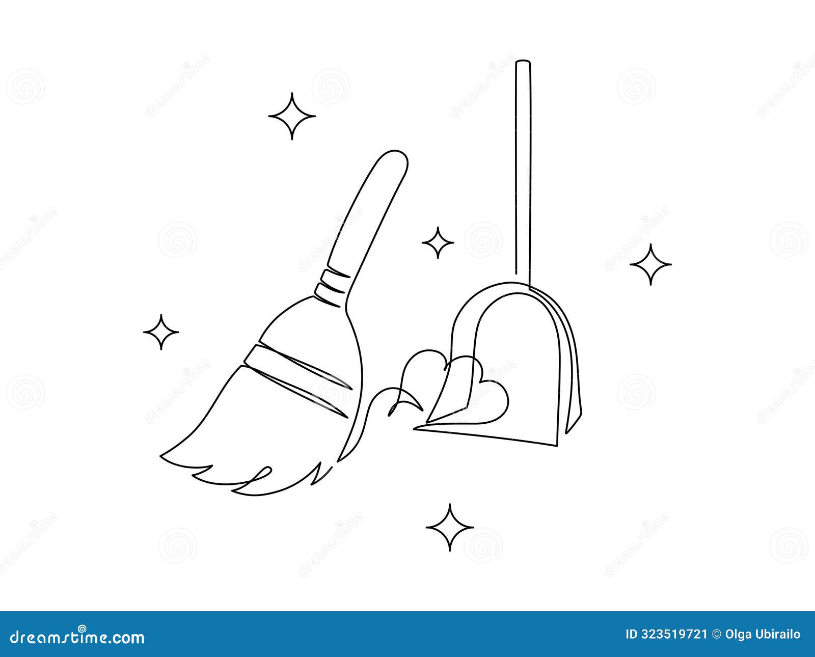 Cleaning and Sweeping Tools in One Continuous Line Drawing. Broom with ...