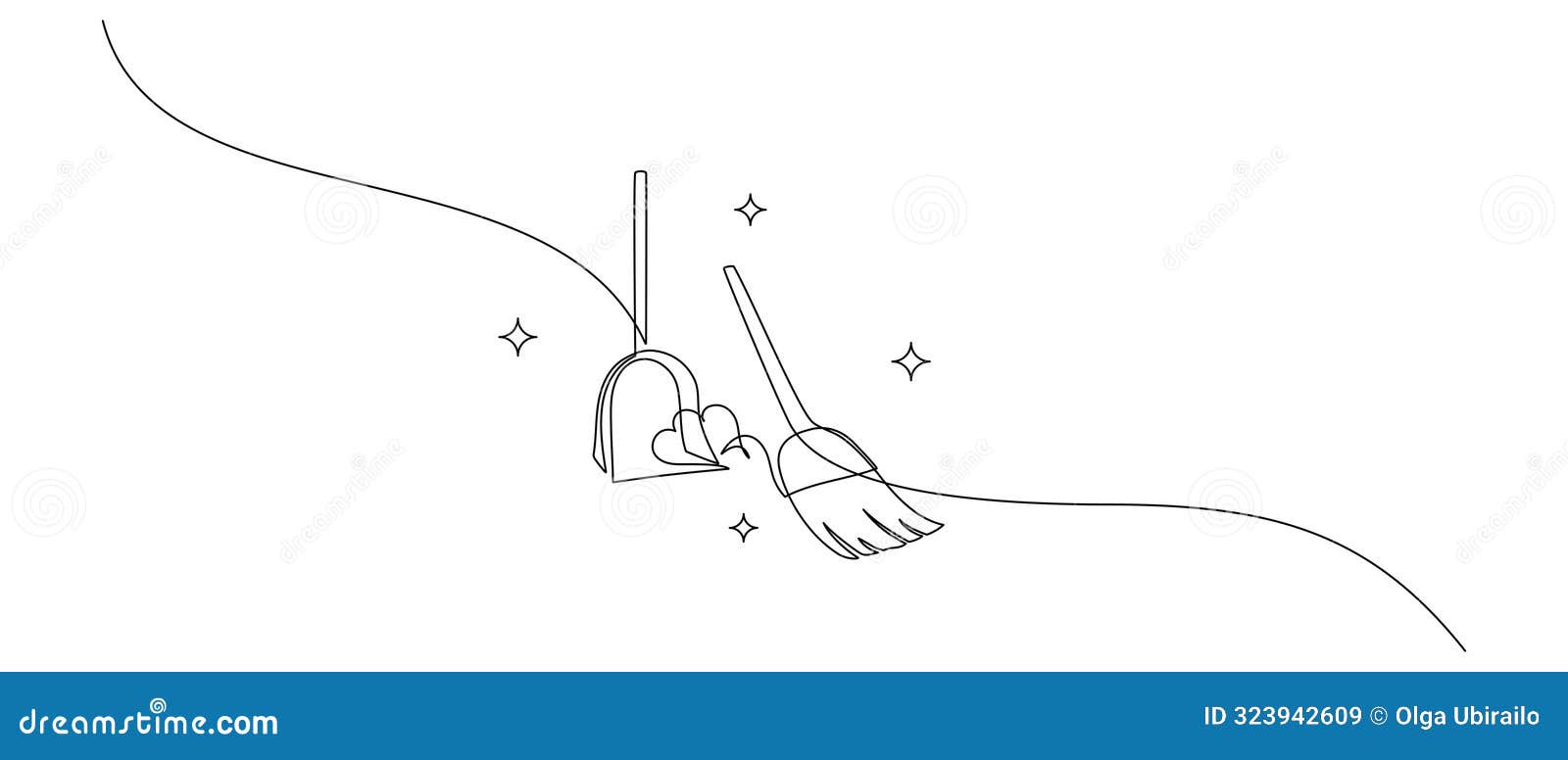 Cleaning and Sweeping Tools in One Continuous Line Drawing. Broom with ...