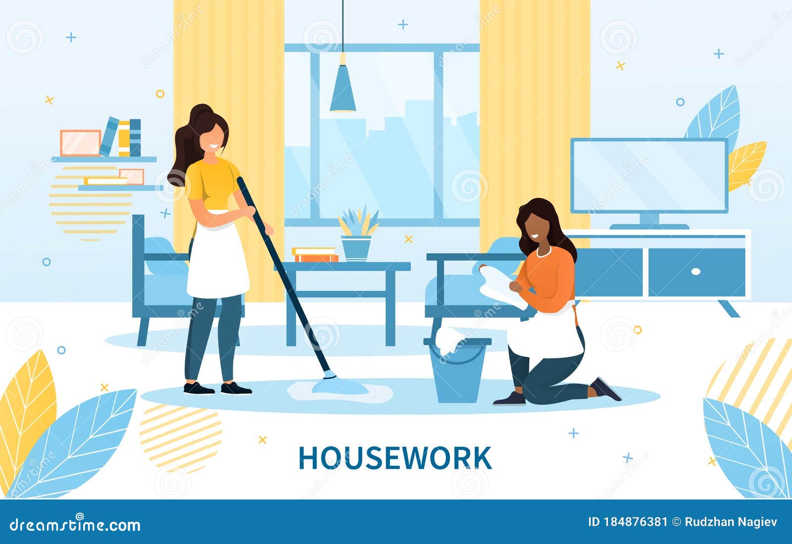 Cleaning Team with Two Maids in Aprons Stock Vector - Illustration of ...