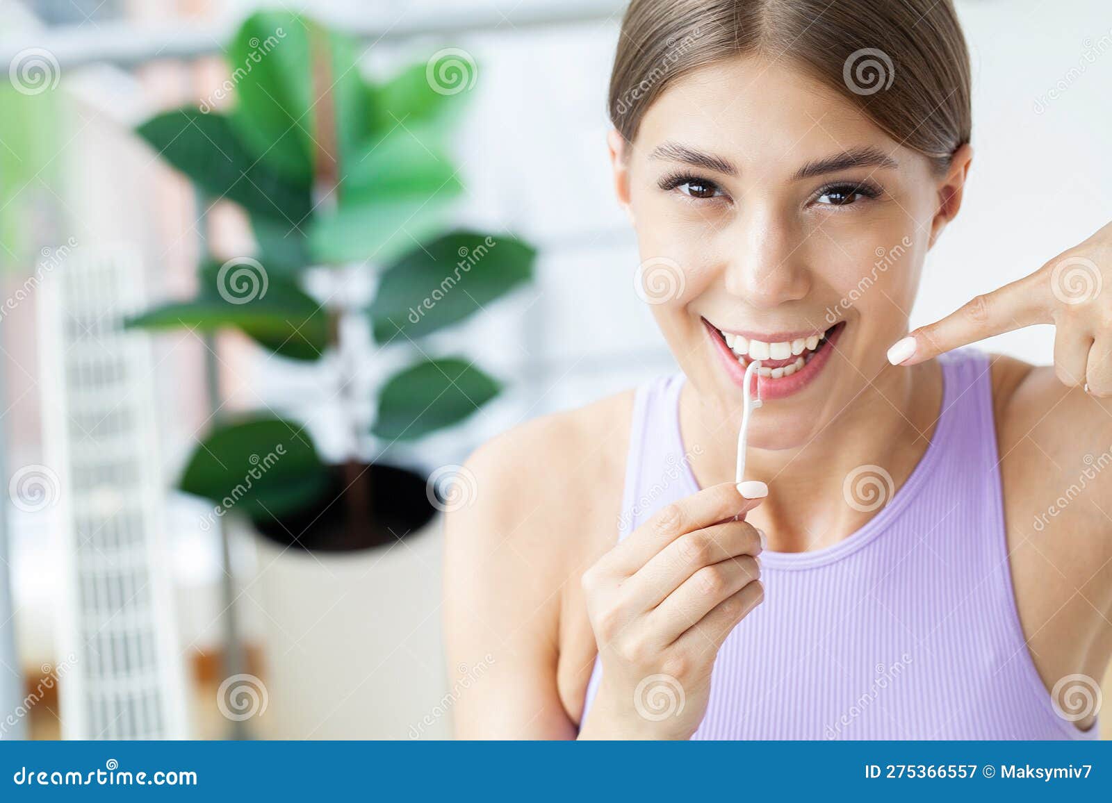 Cleaning Teeth with Dental Floss, Perfect Healthy Tooth Stock Image ...