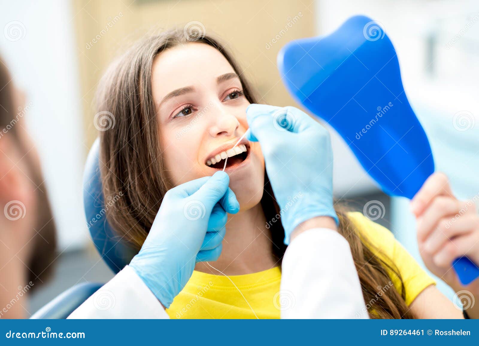 Cleaning Teeth with Dental Floss Stock Image - Image of chair, cleaning ...