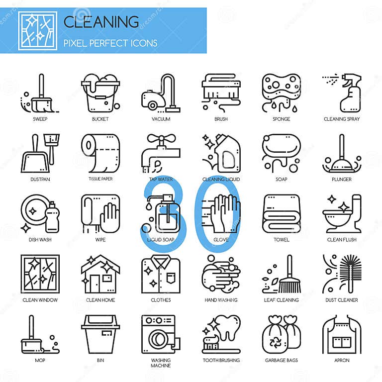 Cleaning , Thin Line Icons Set Stock Vector - Illustration of machine ...
