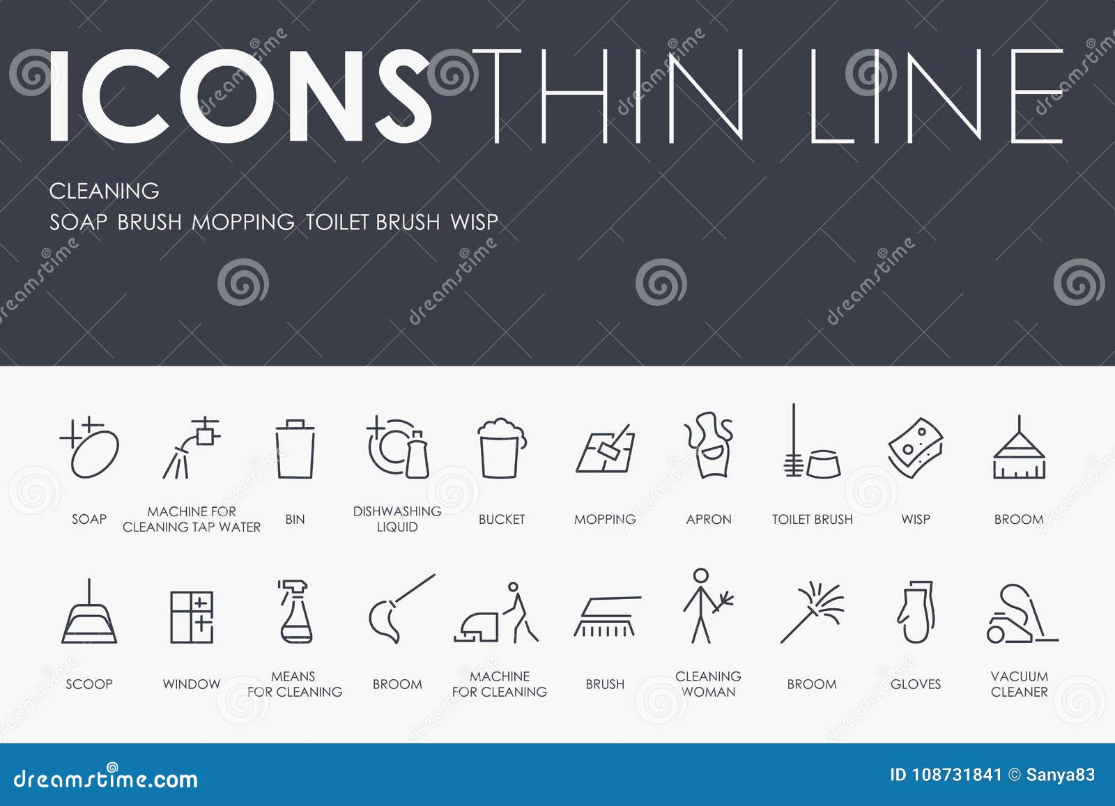 CLEANING Thin Line Icons stock vector. Illustration of cleaner - 108731841