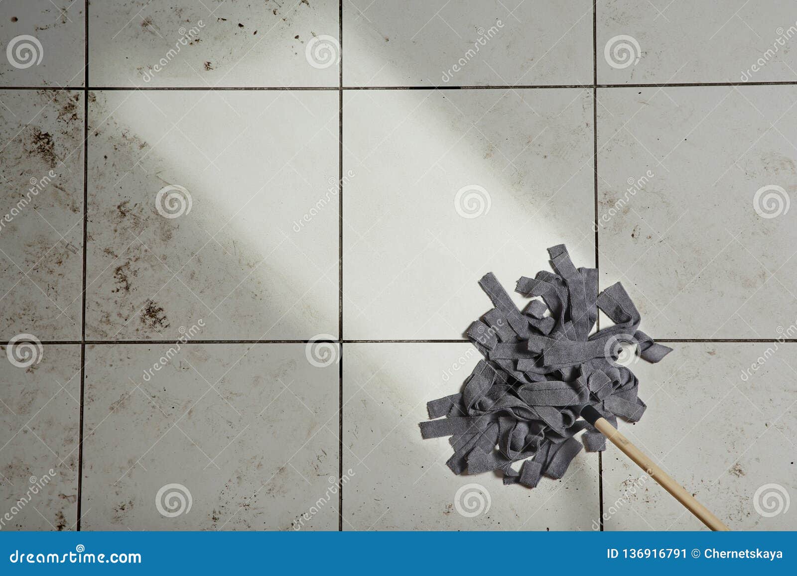 Cleaning Tile Floor with Mop, Top View. Stock Image - Image of ...
