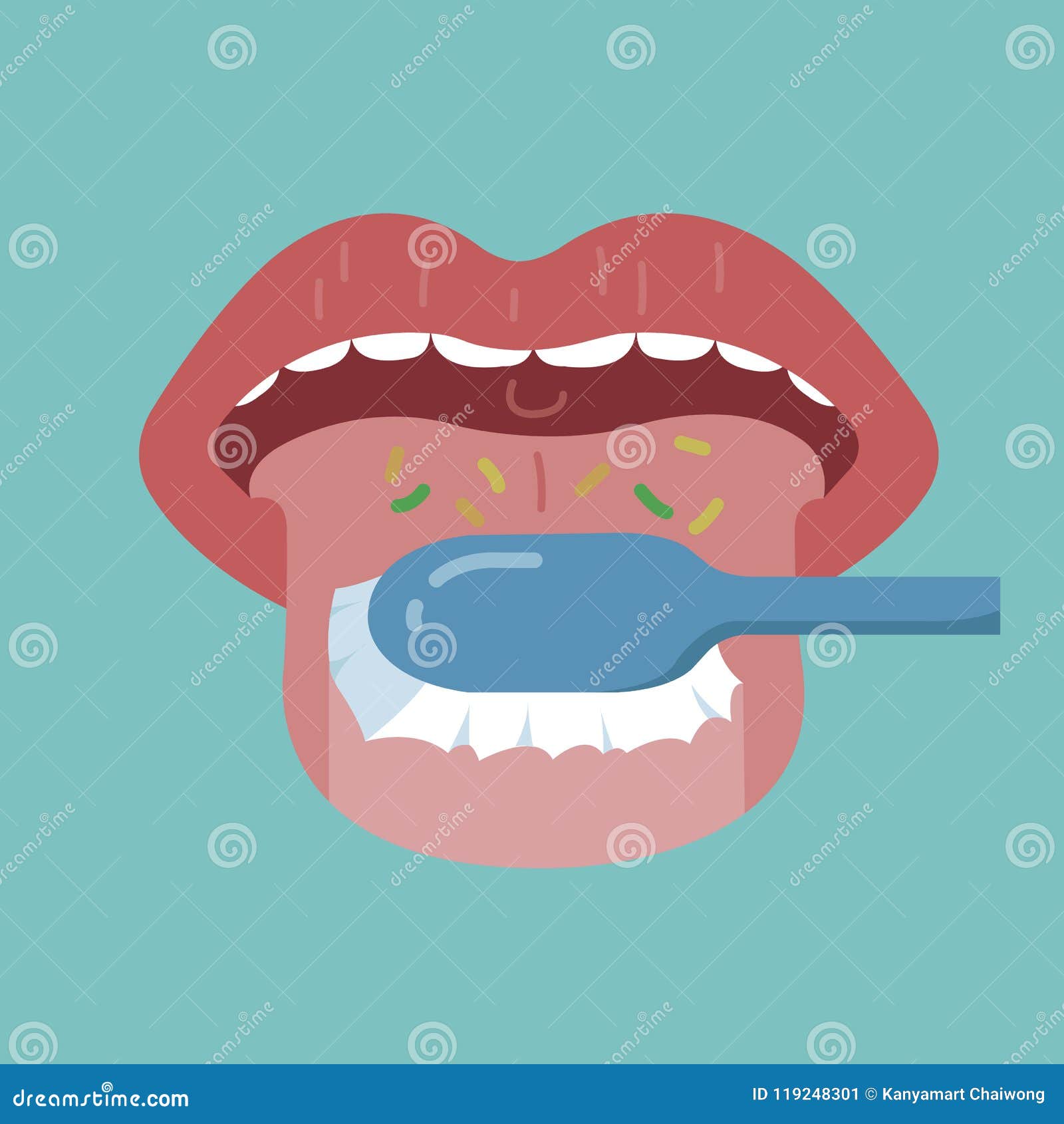 Cleaning the Tongue by Toothbrush. Stock Vector - Illustration of ...