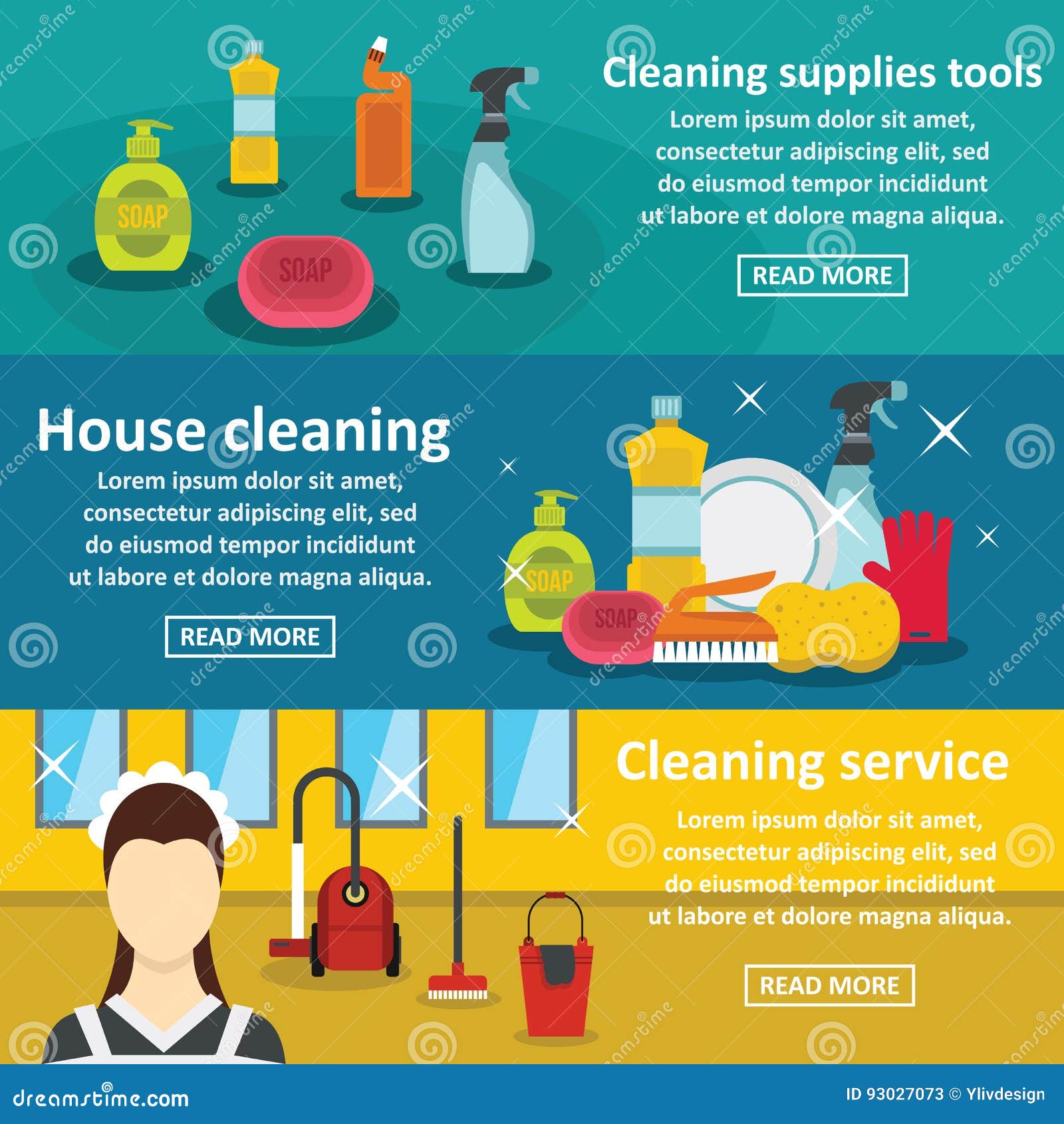 Cleaning Tools Banner Horizontal Set, Flat Style Stock Vector ...