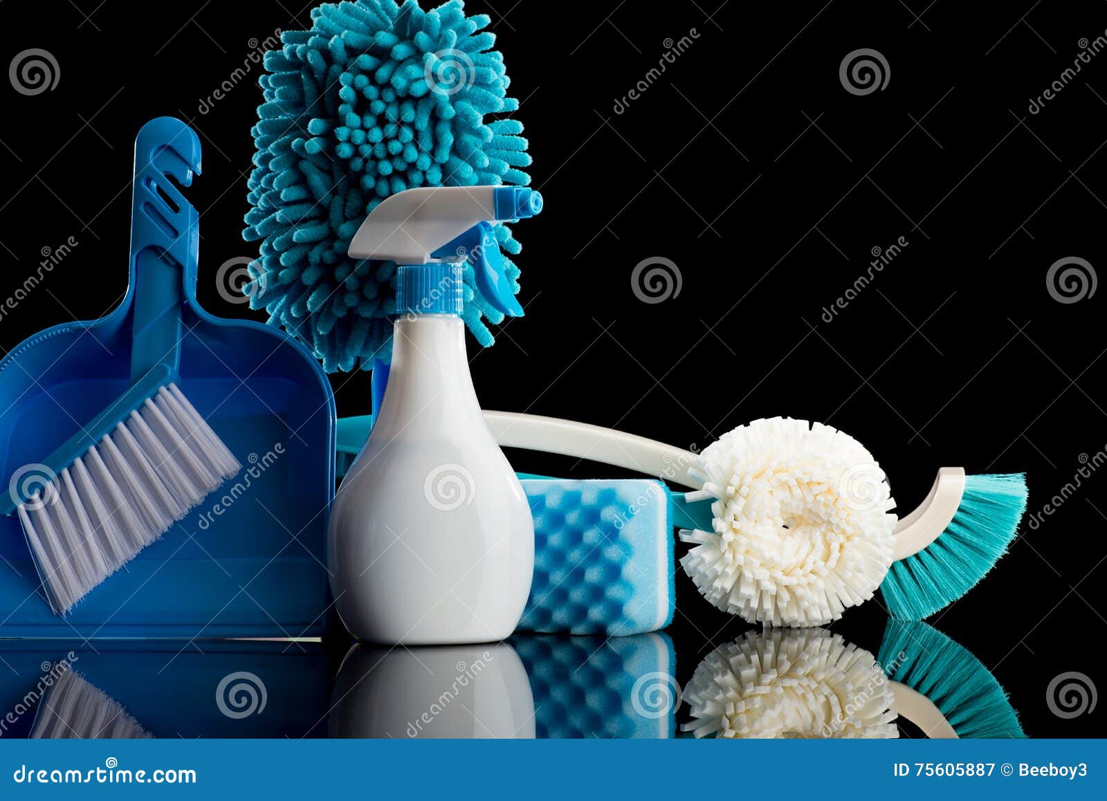 Cleaning Tools Black Background Stock Image - Image of group ...