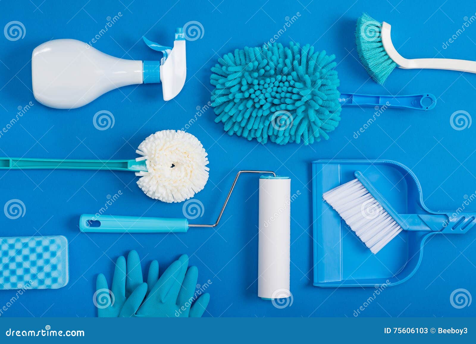 Cleaning Tools Blue Background Stock Image - Image of hygiene, blue ...