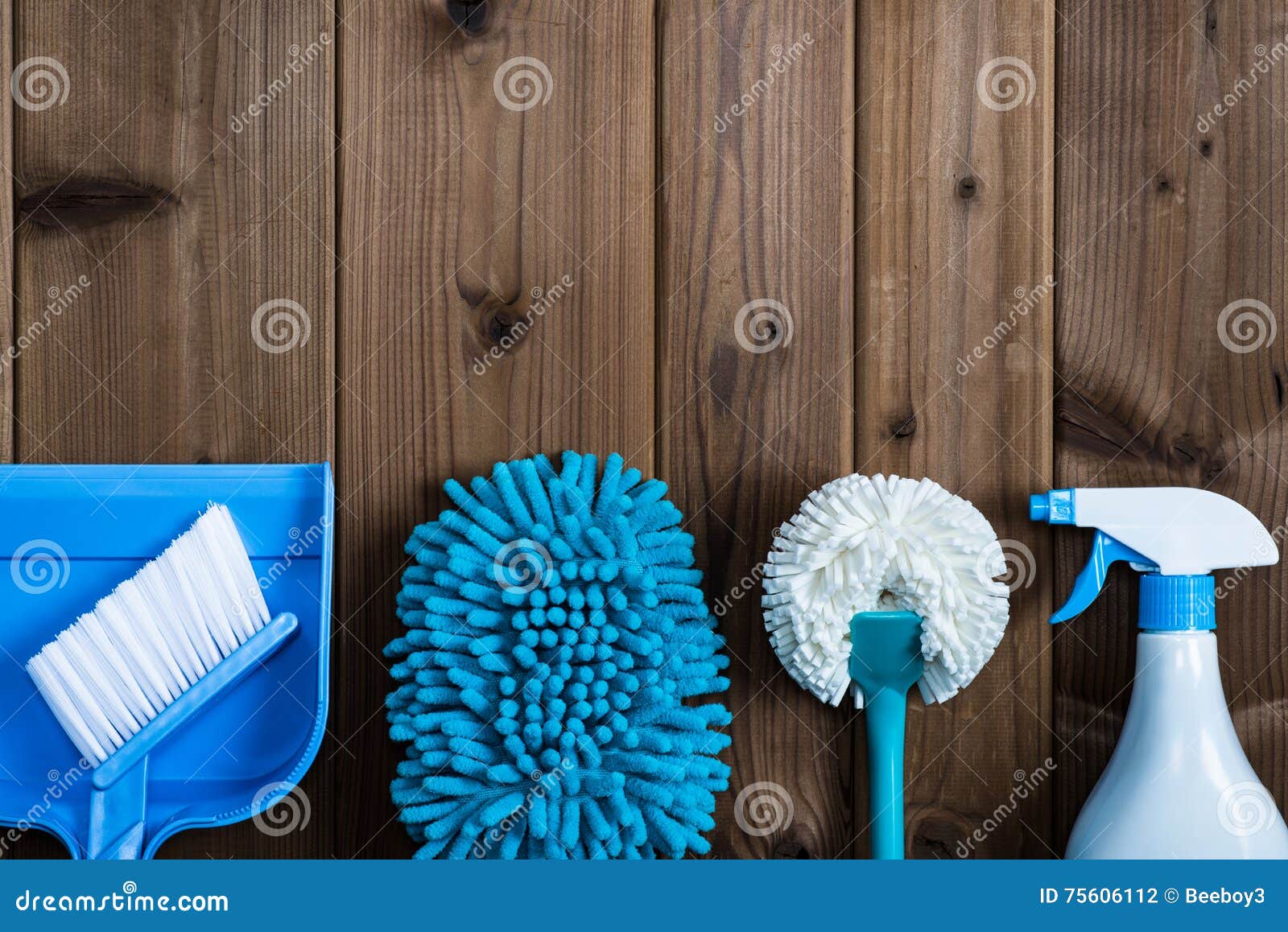Cleaning Tools Blue Background Stock Photo - Image of polish, placement ...