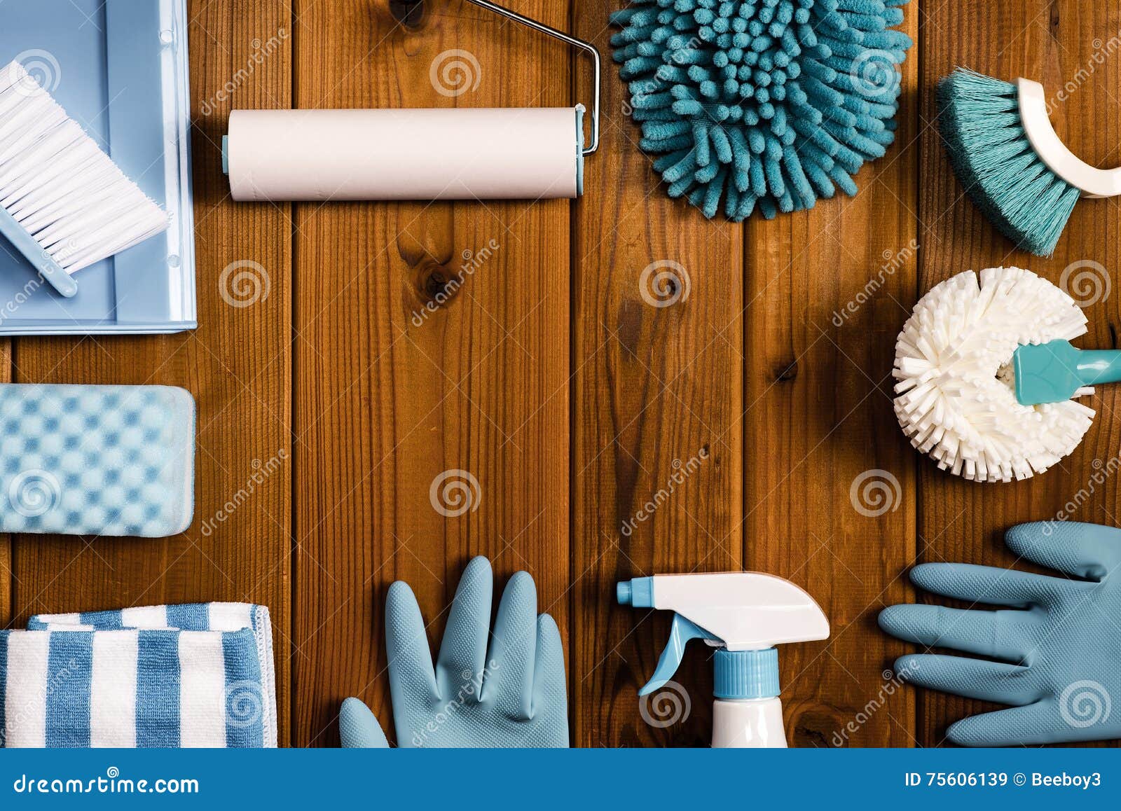 Cleaning Tools Blue Background Stock Image - Image of copy, blue: 75606139