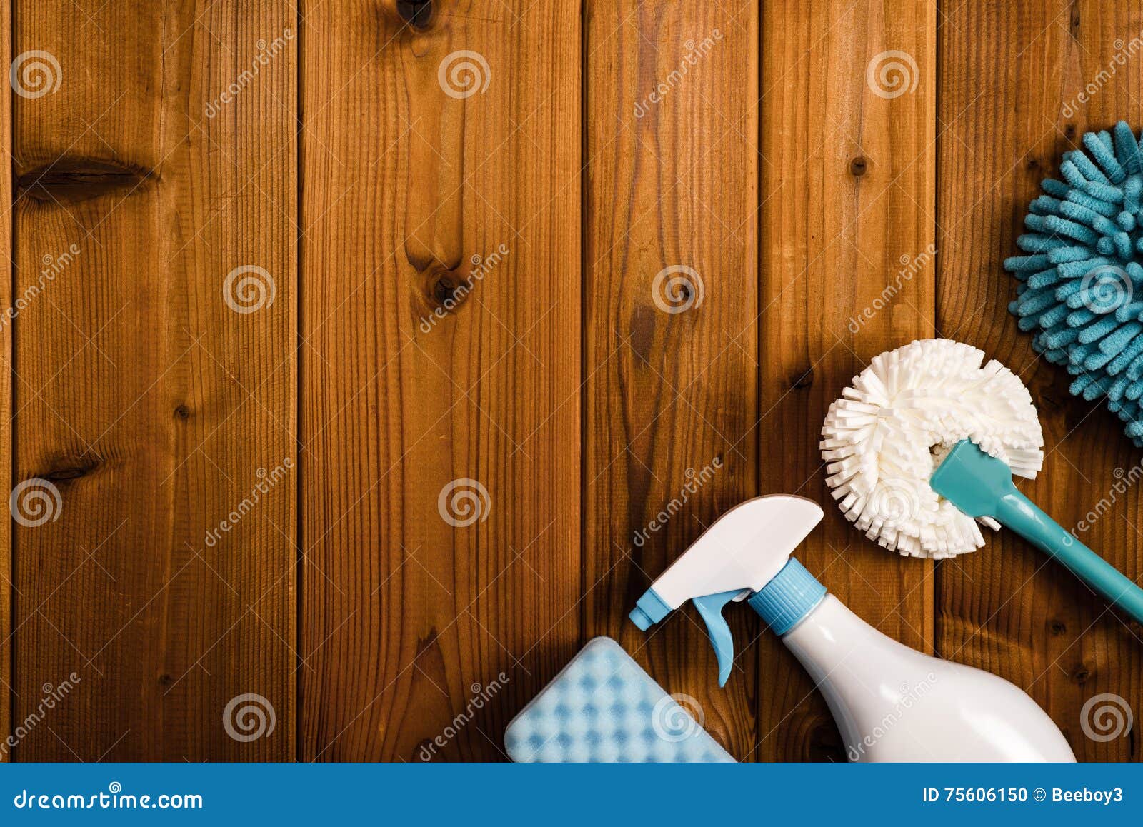Cleaning Tools Blue Background Stock Photo - Image of detergents ...