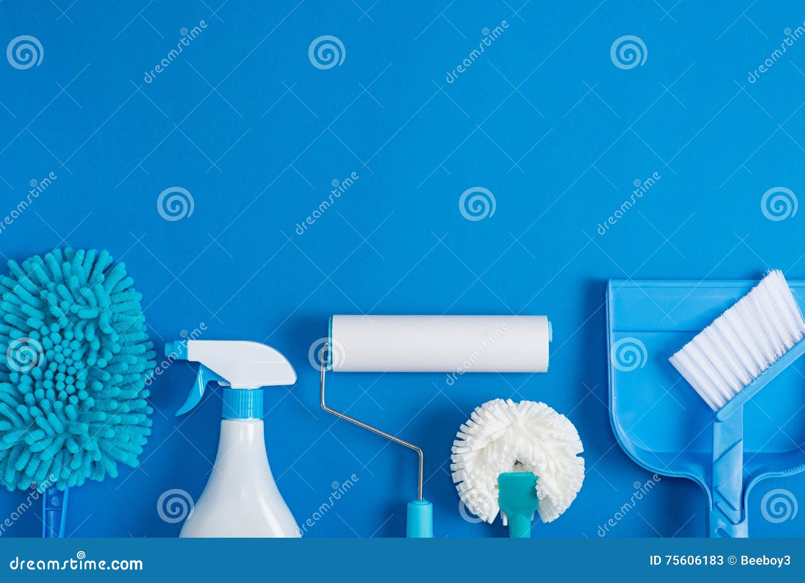 Cleaning Tools Blue Background Stock Image - Image of laundry, copy ...