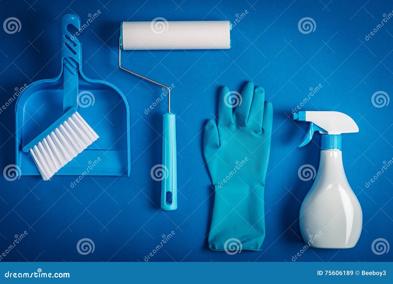 Cleaning Tools Blue Background Stock Image - Image of text, laundry ...