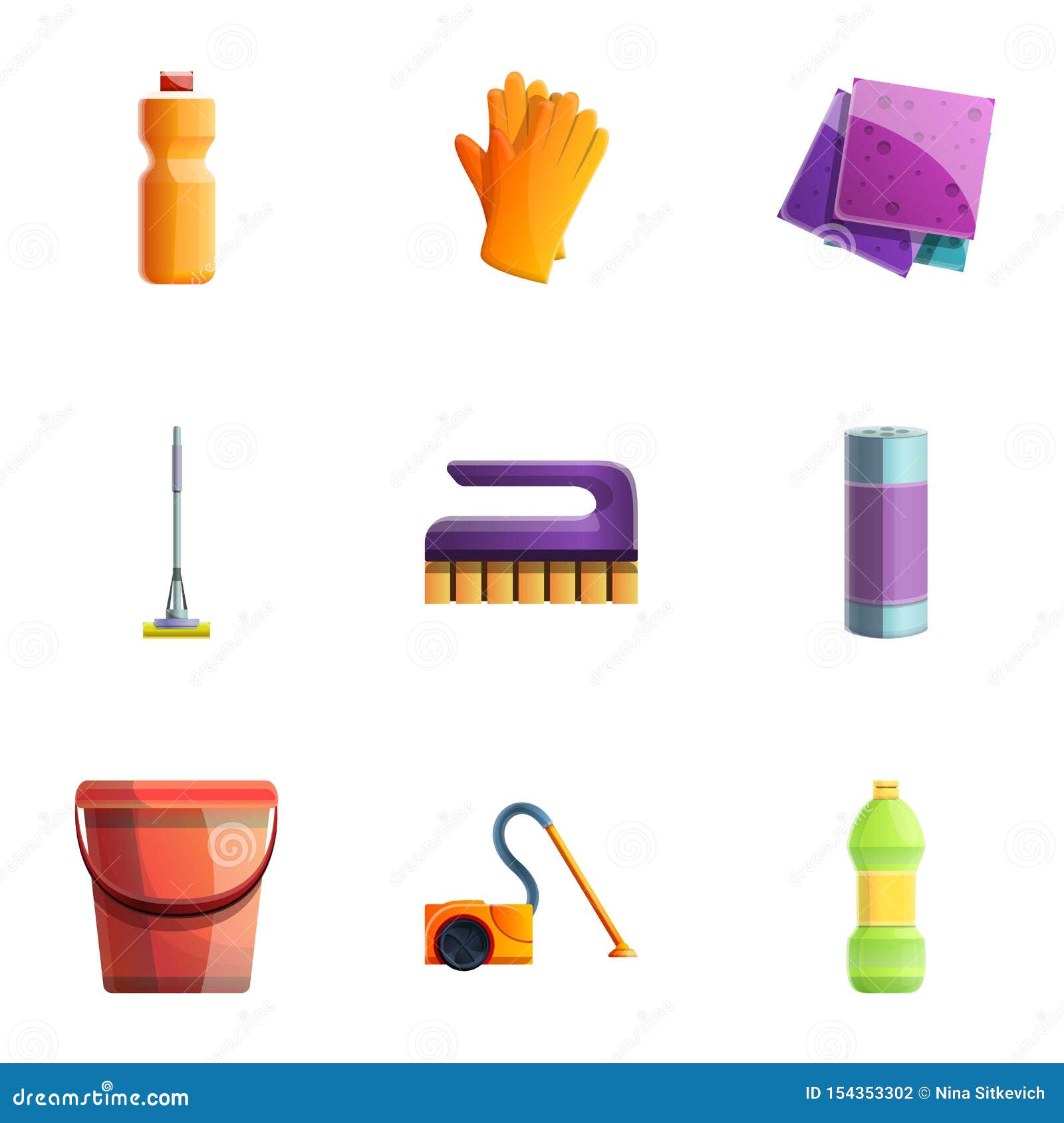 Cleaning Tools Icon Set, Cartoon Style Stock Vector - Illustration of ...