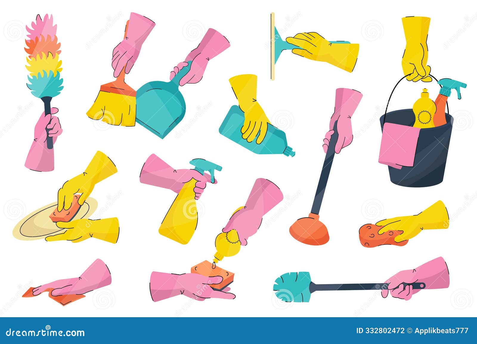 Cleaning Tools Mega Set Elements in Flat Cartoon Graphic Design. Bundle ...