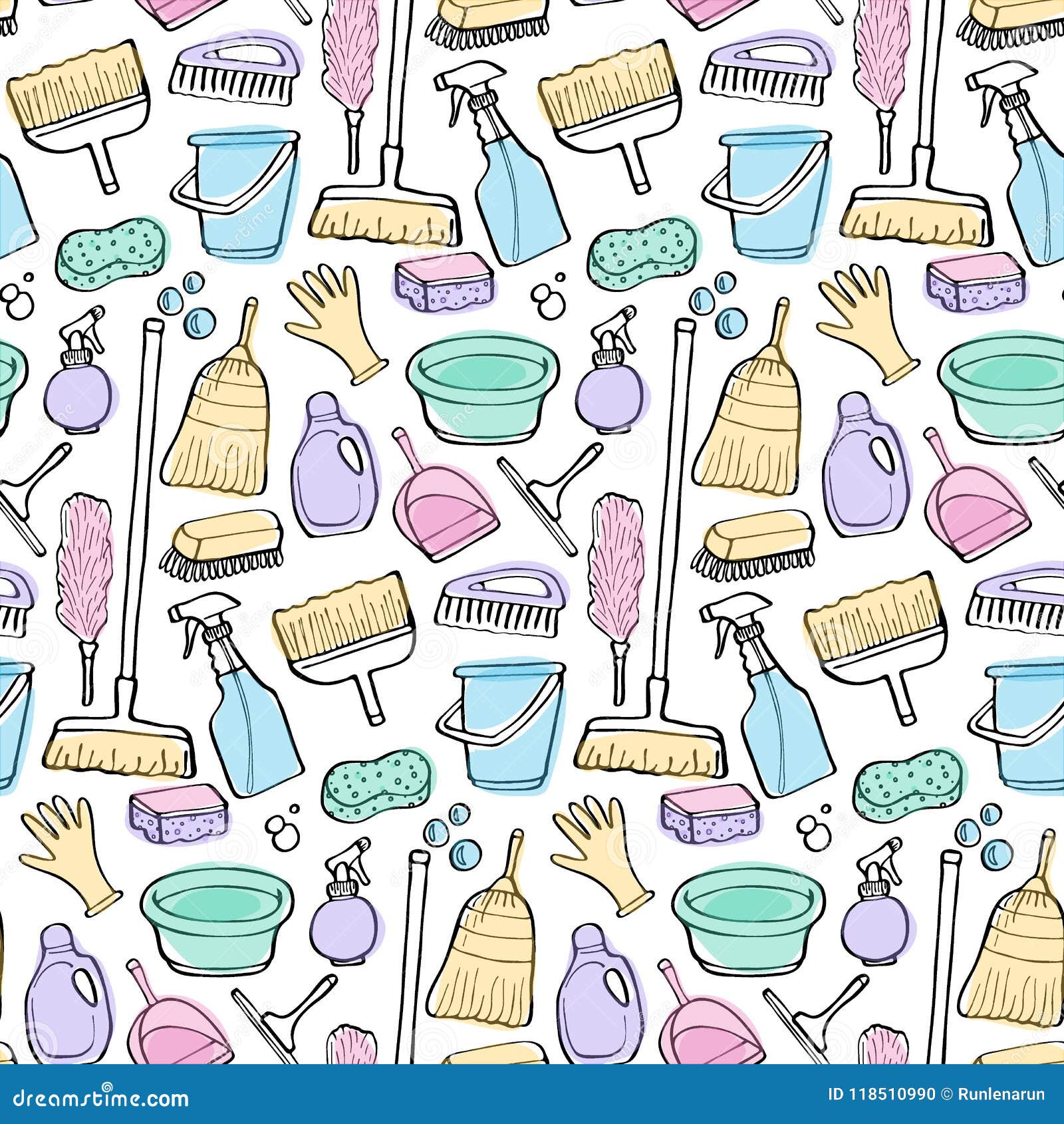 Cleaning Tools Doodle Vector Seamless Pattern Stock Illustration ...