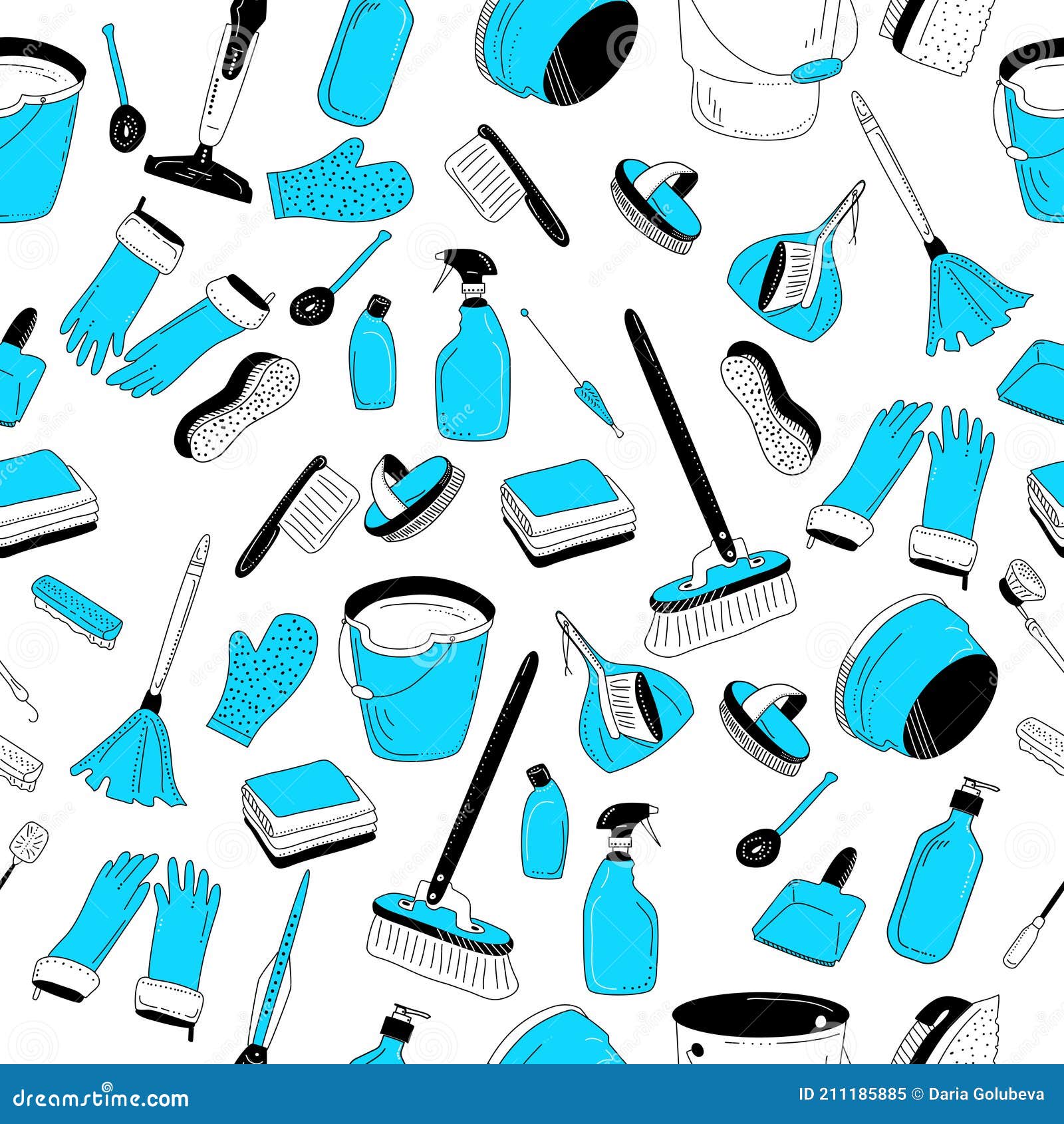 Cleaning Tools Seamless Pattern.Washing Equipment for Floor,windows and ...