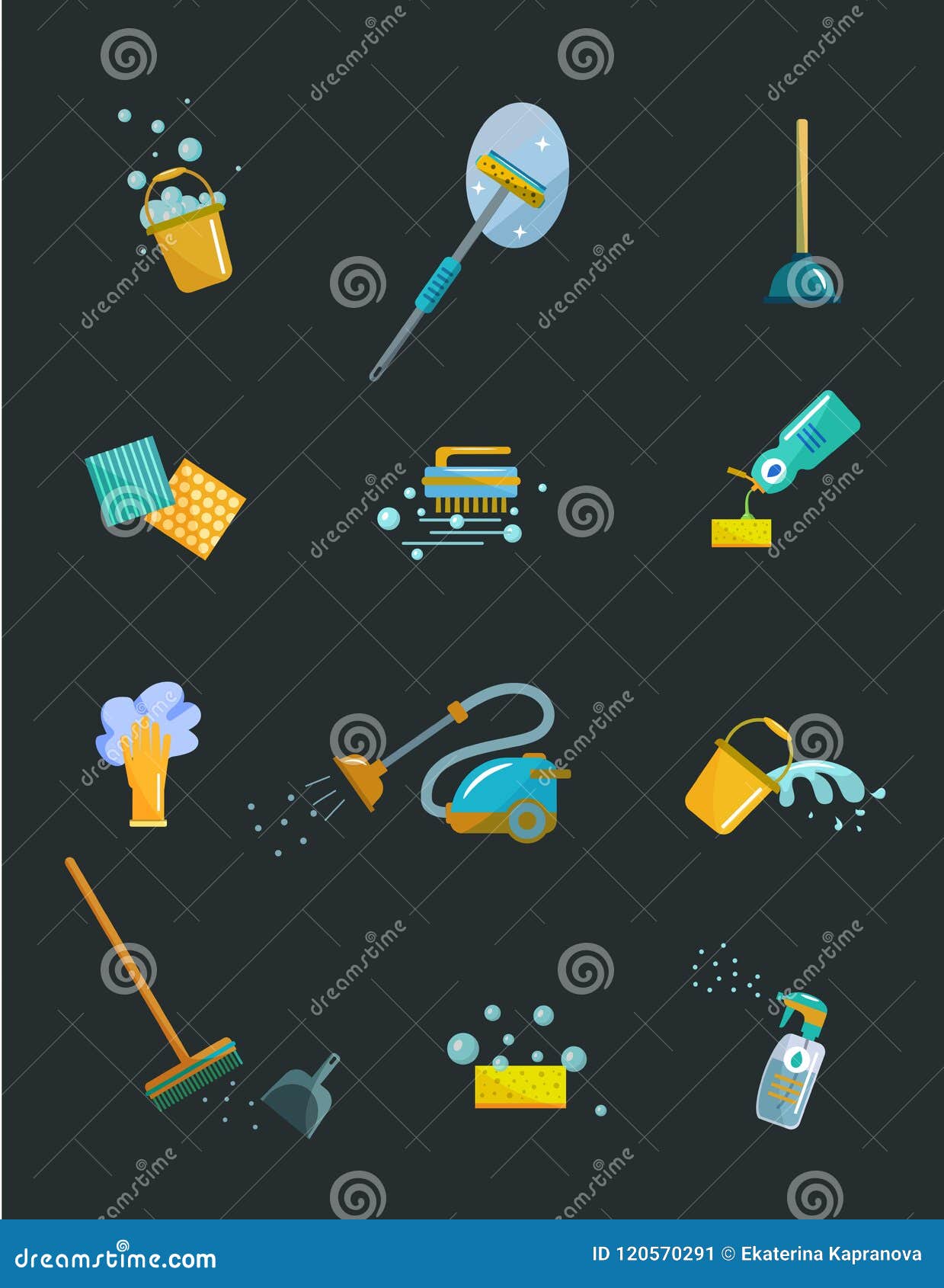 Cleaning Tools Colorful Icons Set. Stock Vector - Illustration of ...