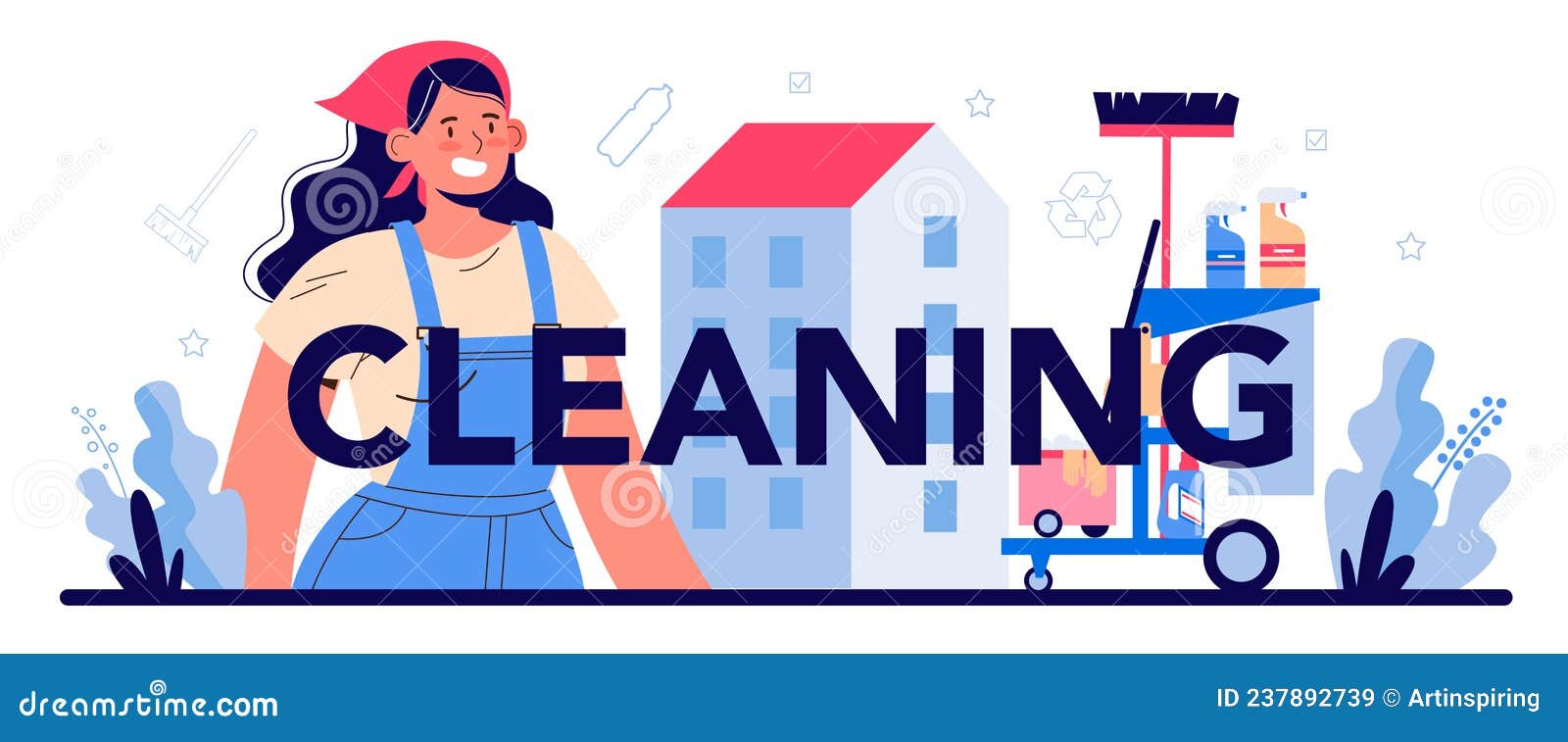 Cleaning Typographic Header. Cleaning Staff with Special Equipment ...