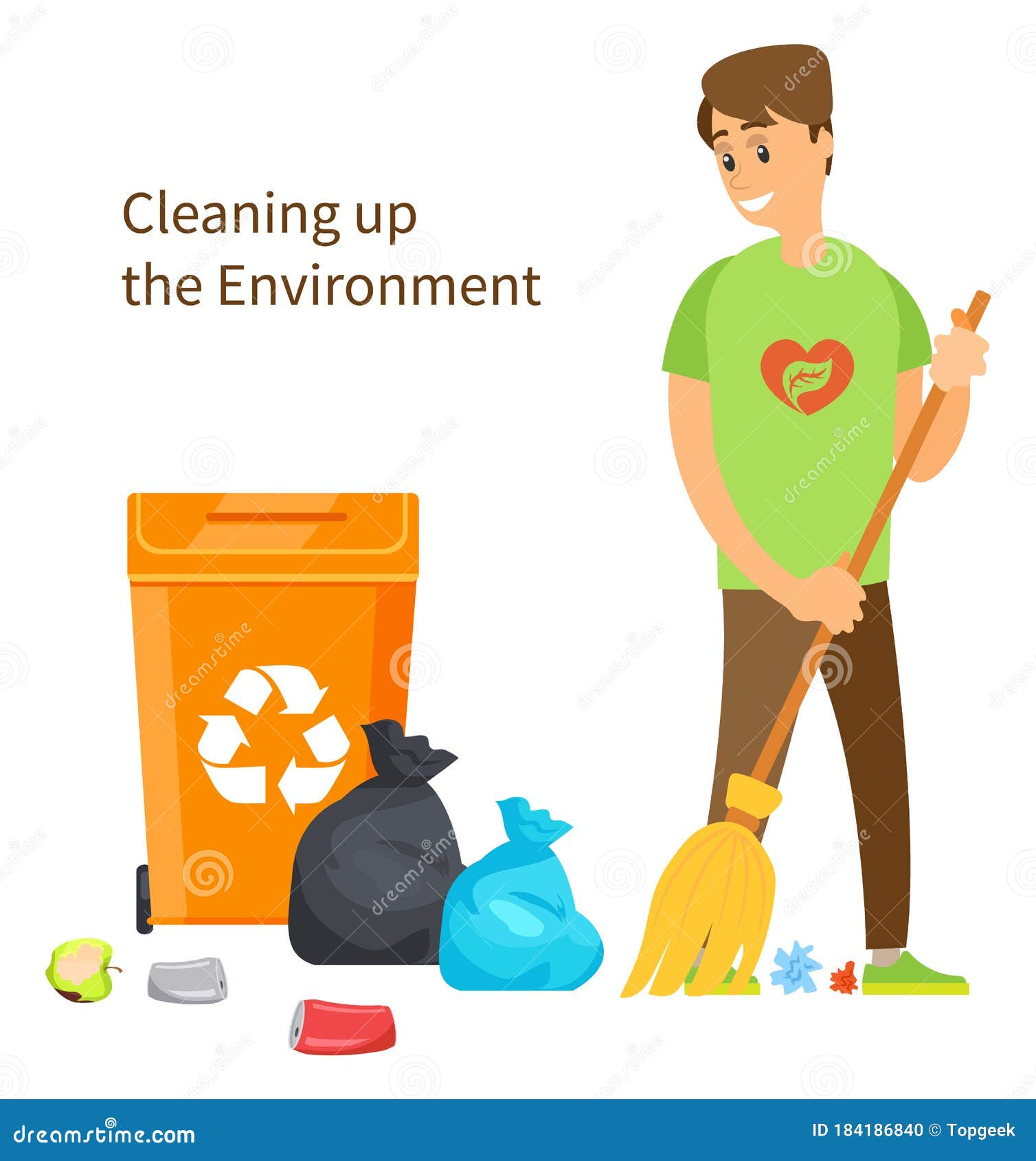 Cleaning Up Environment, Volunteer Sweeps Garbage Stock Vector ... Cleaning Up Environment, Volunteer Sweeps Garbage Stock Vector ...