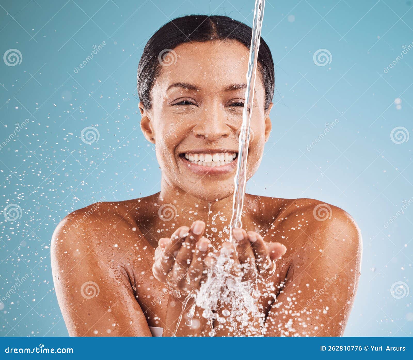Cleaning Water And Black Woman With Skincare Health Beauty Wellness