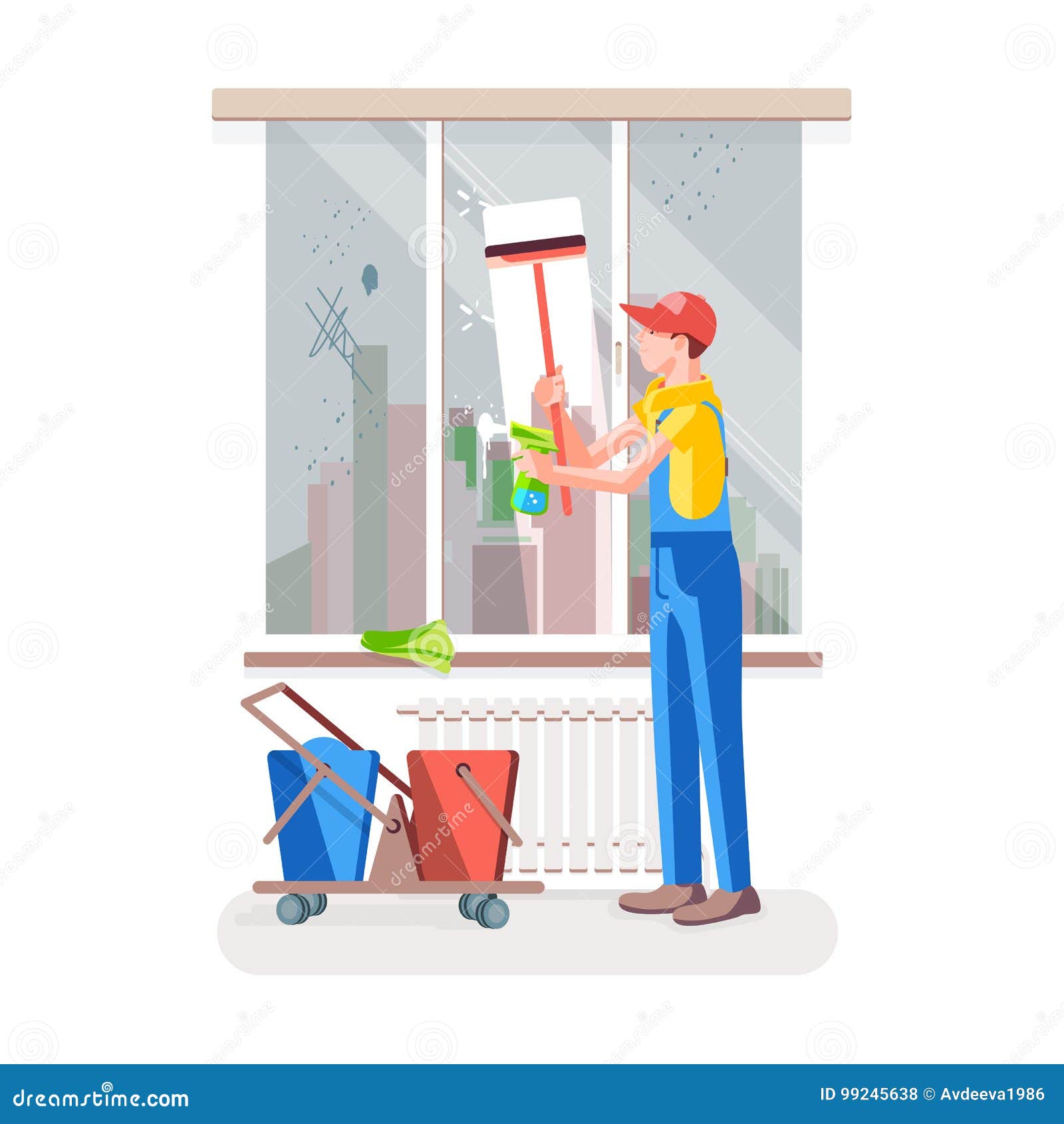 Cleaning the window stock vector. Illustration of brush - 99245638