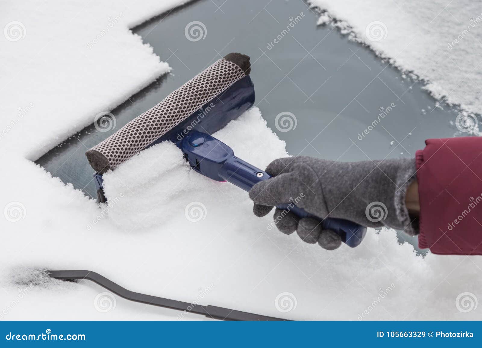 Cleaning Windshield from Snow with Scraper Stock Image - Image of ...