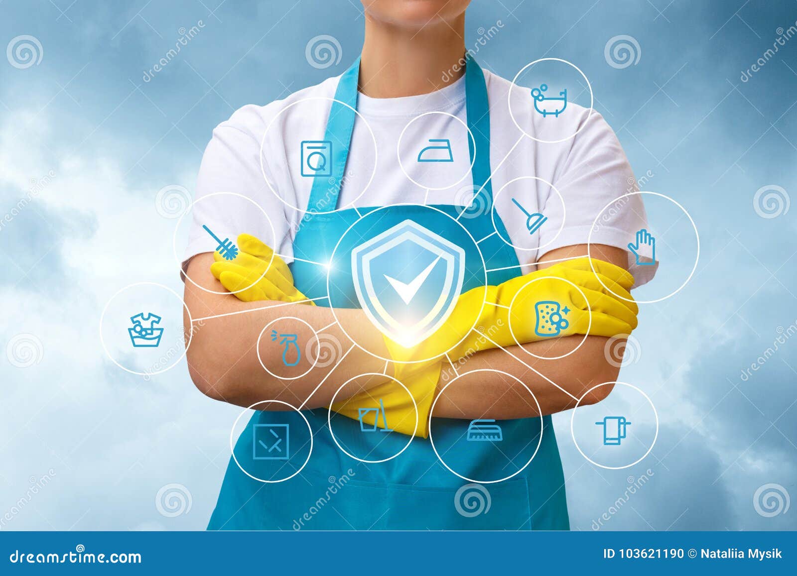 Cleaning Woman Shows on Screen Quality Services . Stock Photo - Image ...