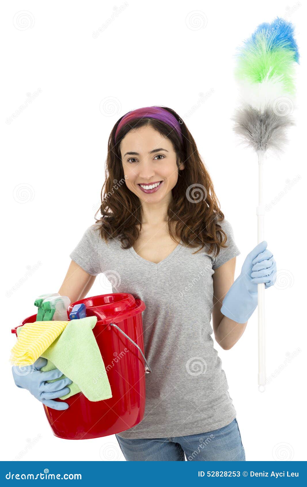 Cleaning Woman Standing with Cleaning Tools Stock Image - Image of ...