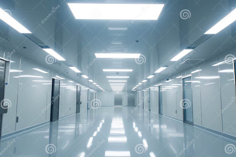 Cleanroom Infrastructure with Modern Square Lighting. Stock Illustration - Illustration of ...
