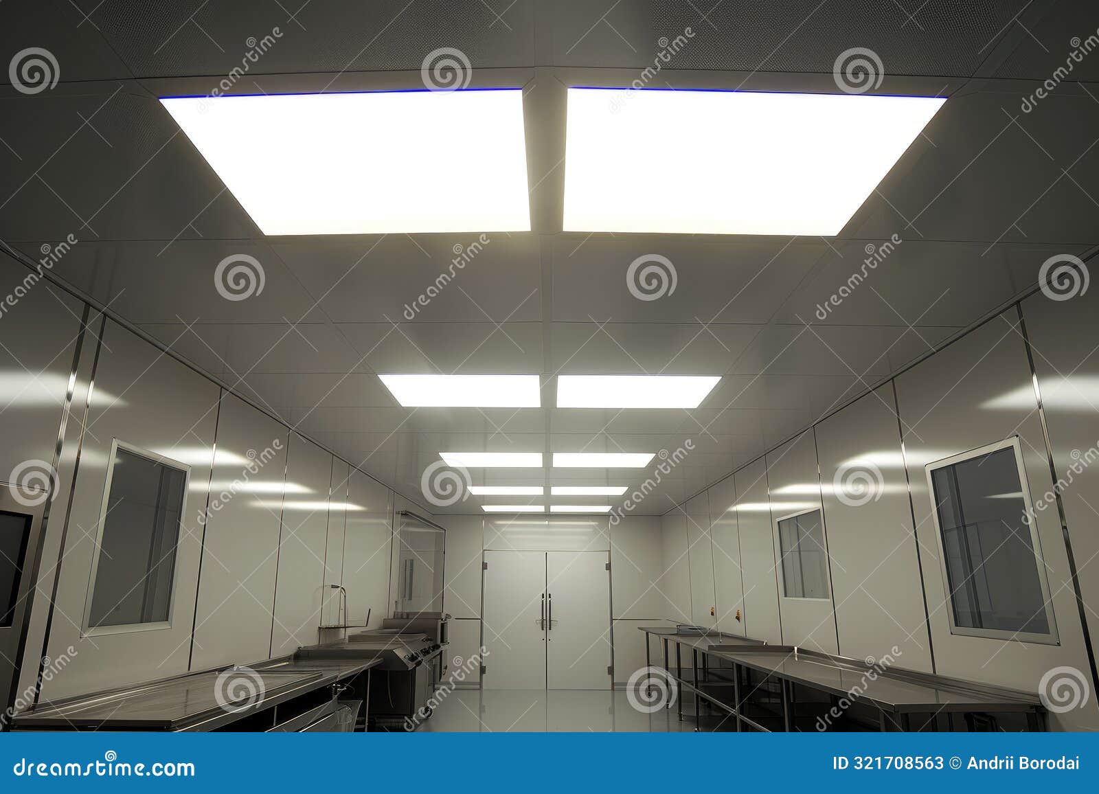 Cleanroom Interior Featuring Square Panel Ceilings and Lighting. Stock ...