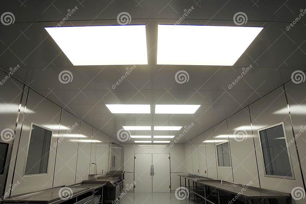 Cleanroom Interior Featuring Square Panel Ceilings and Lighting. Stock ...