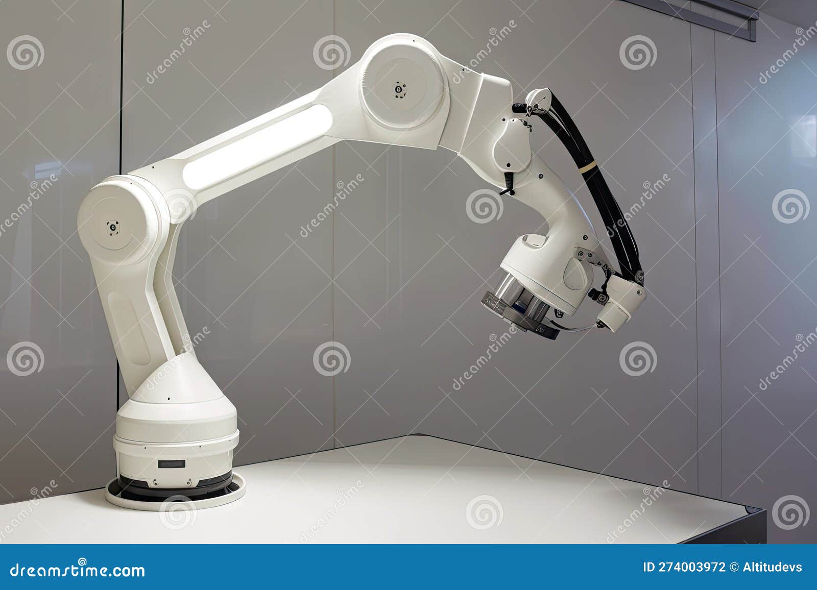 Cleanroom Robot with Gripper Arm and Inspection Light, Checking for Any ...