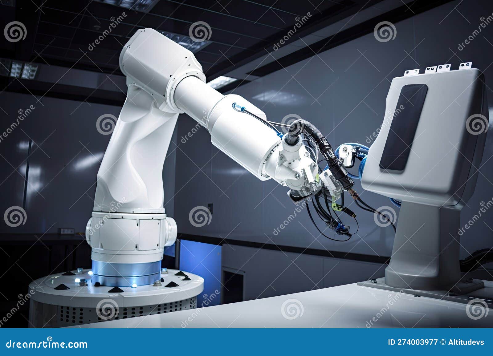 Cleanroom Robot with Gripper Arm and Inspection Light, Checking for Any ...