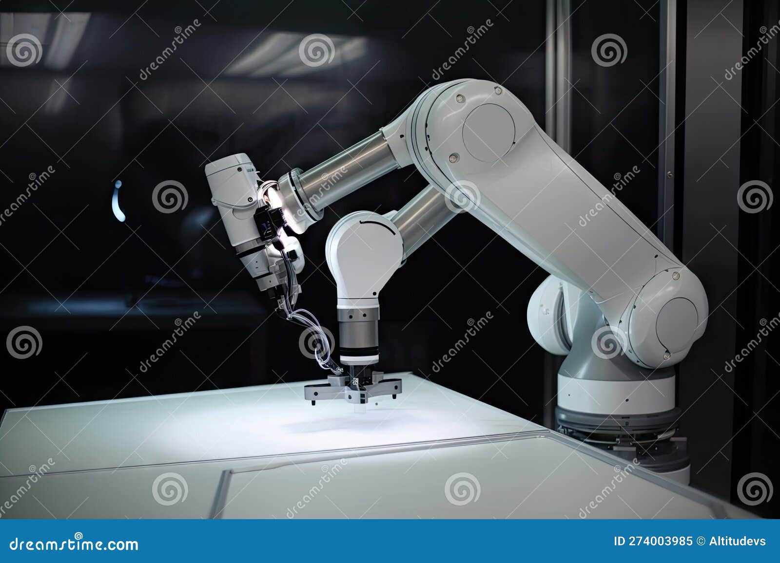 Cleanroom Robot with Gripper Arm and Inspection Light, Checking for Any ...