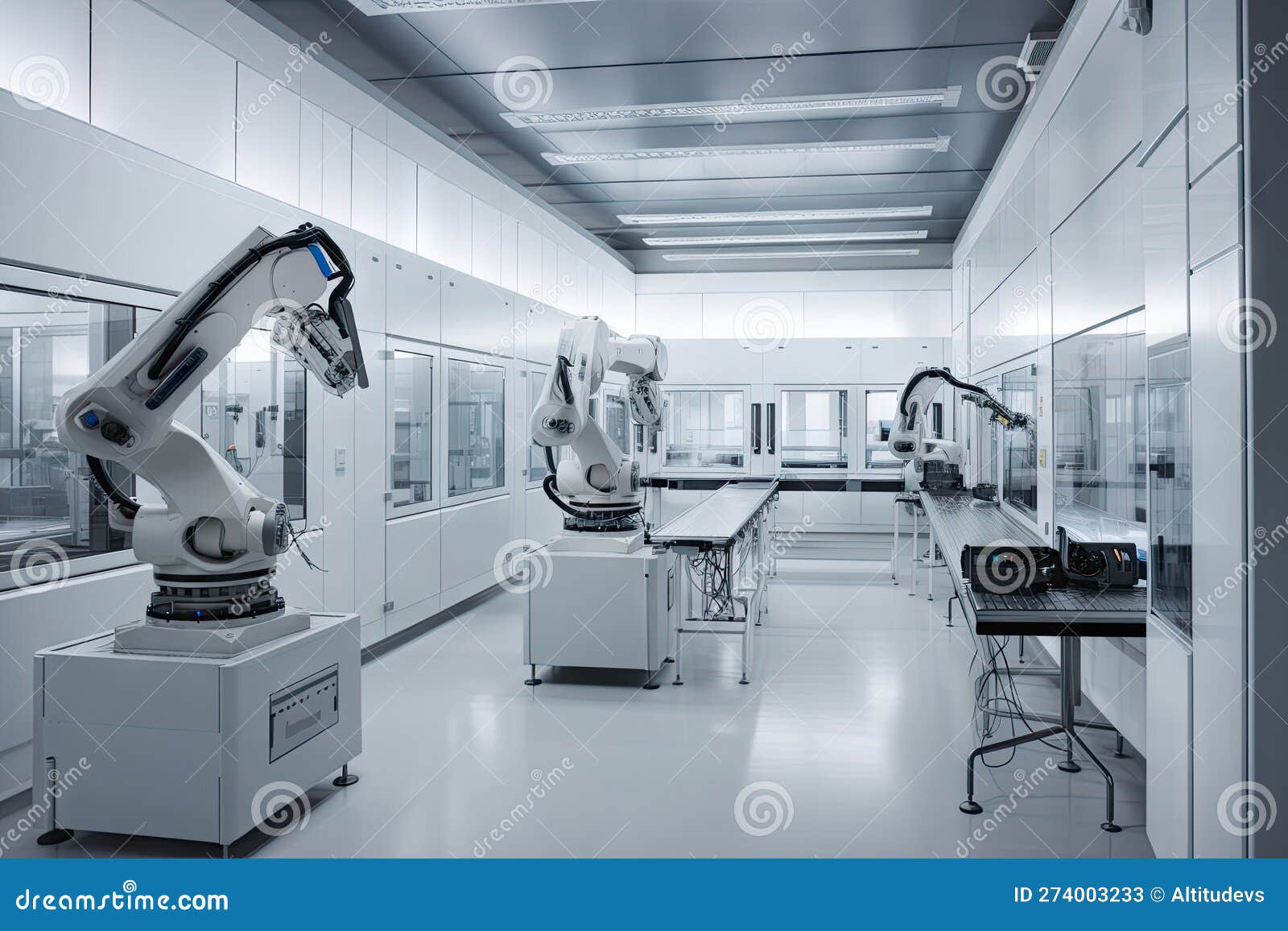 Cleanroom with Robotic Arms Using Delicate Instruments To Perform ...